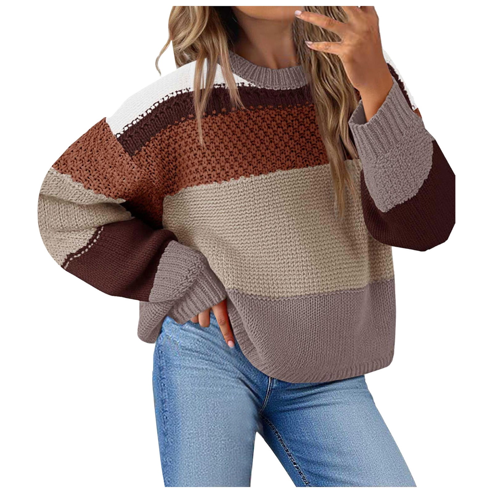 zaveiop Womens Color Block Cropped Sweaters 2025 Winter Trendy Casual ...