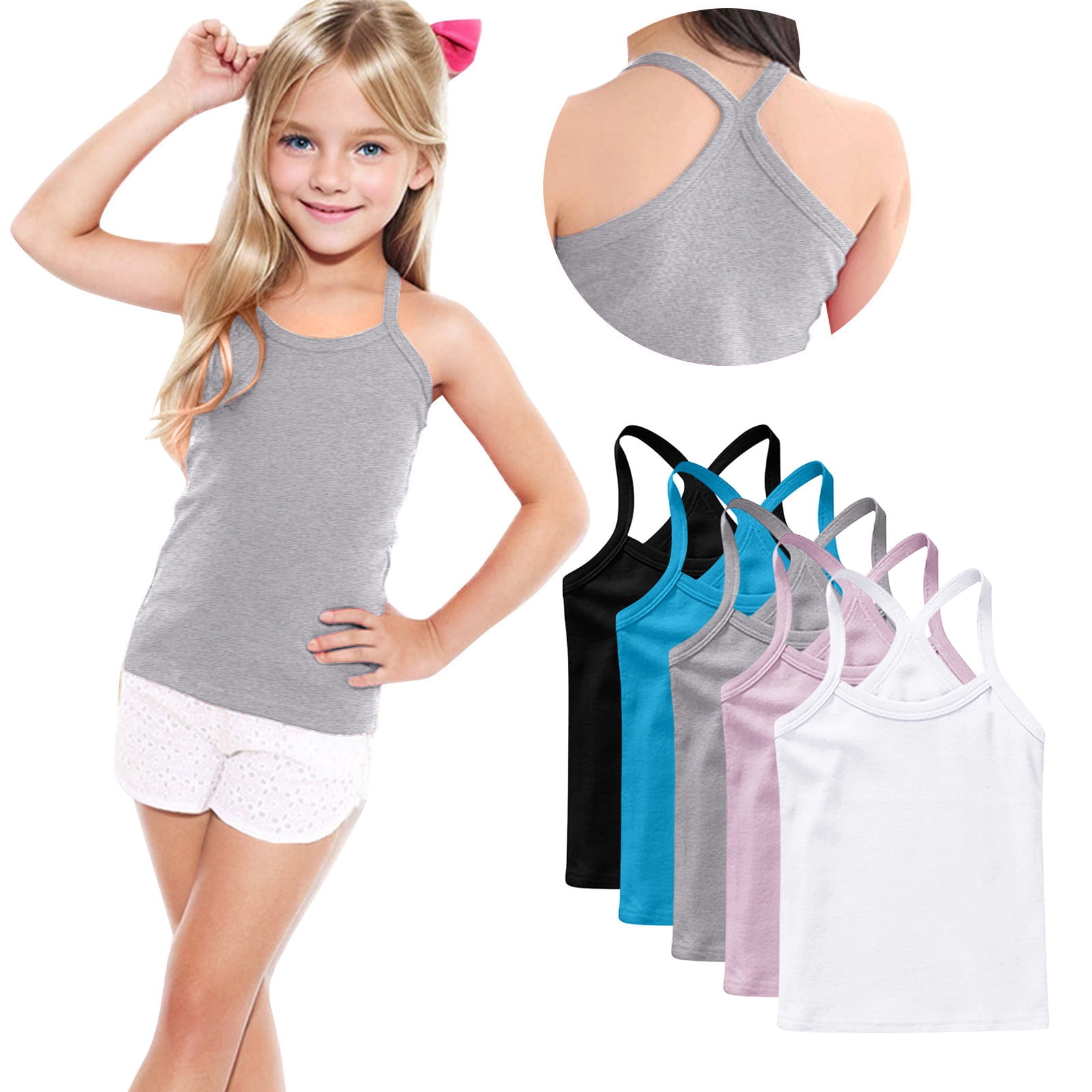 zbxnLI 5 Pack Girls Dance Tank Tops Racerback Camisole Tops Cotton ...