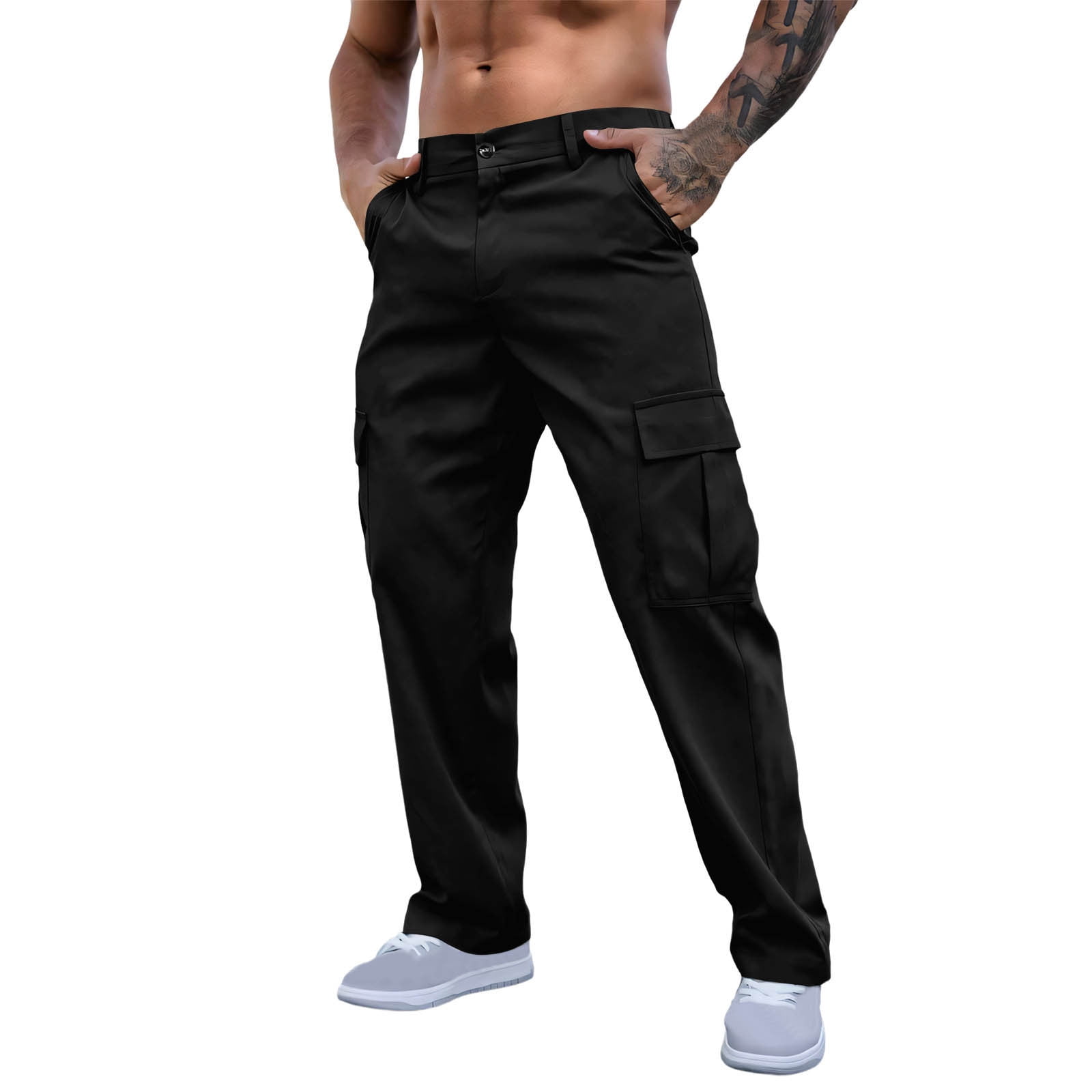 zbxnLI Cargo Pants for Men High Waist Pull on Multi-pocket Baggy Pants ...