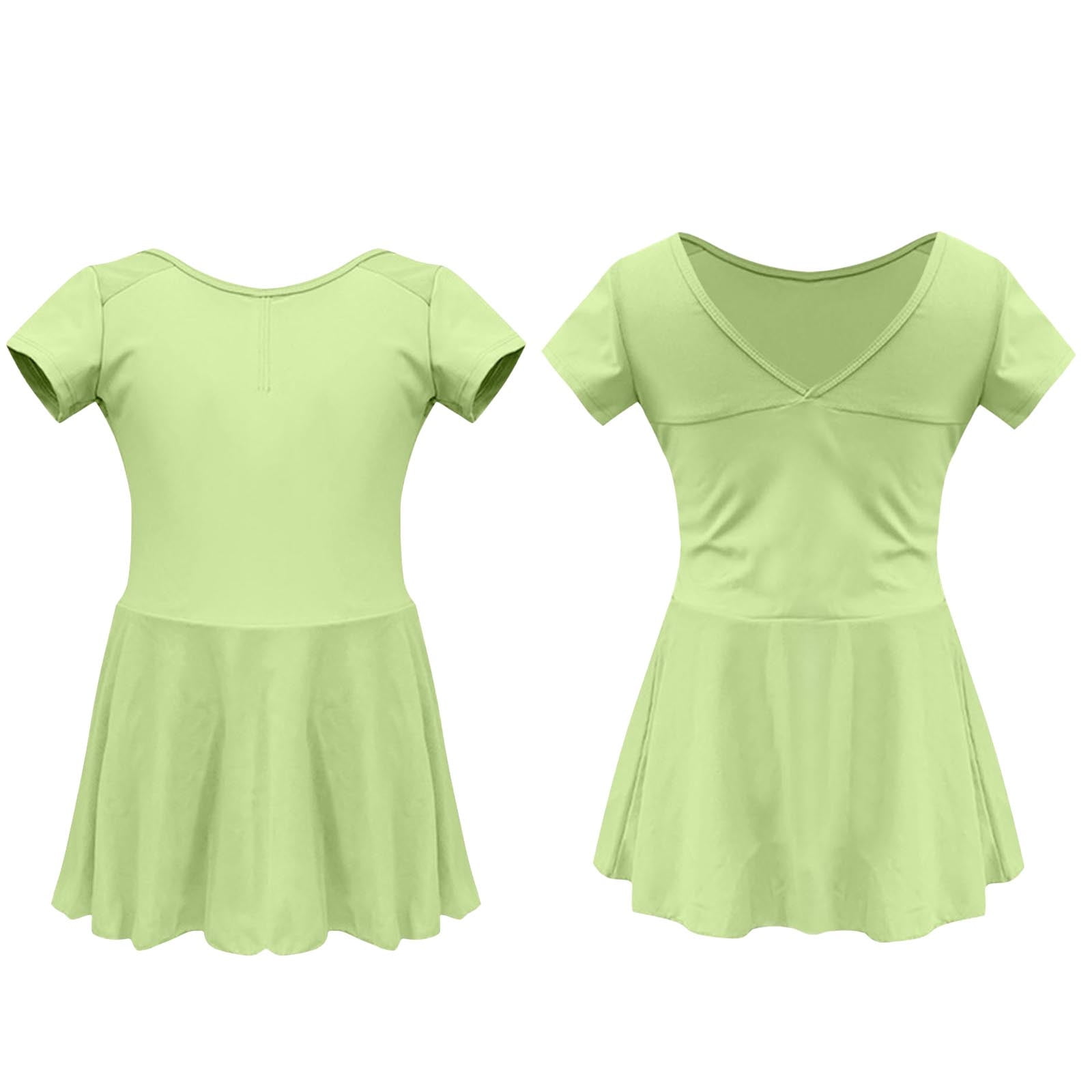 zbxnLI Girls Dance Leotards V Neck Short Sleeve Swing Mini Skirts ...