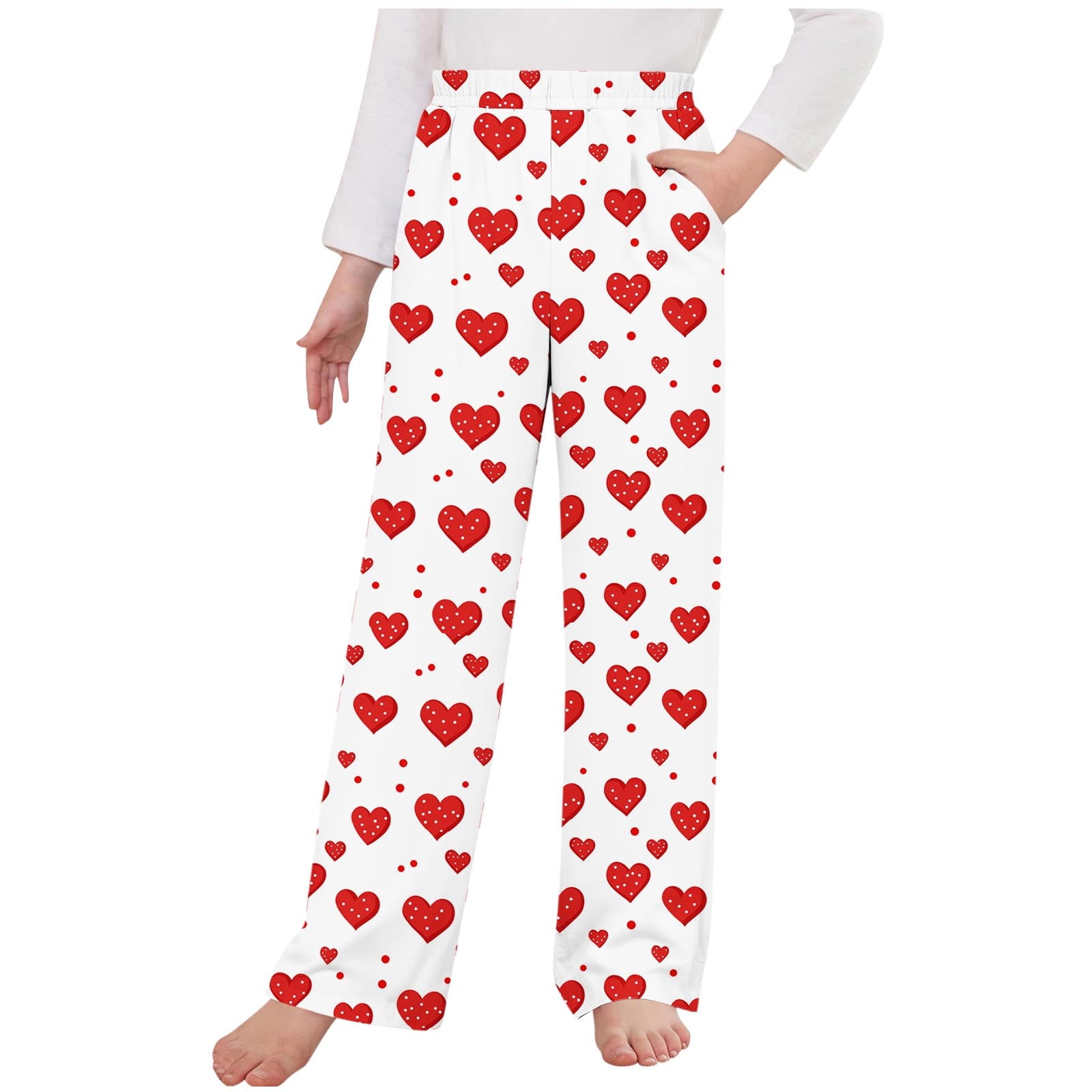 zbxnLI Girls Heart Pajama Pants Printed Lounge Pants High Waisted Loose ...
