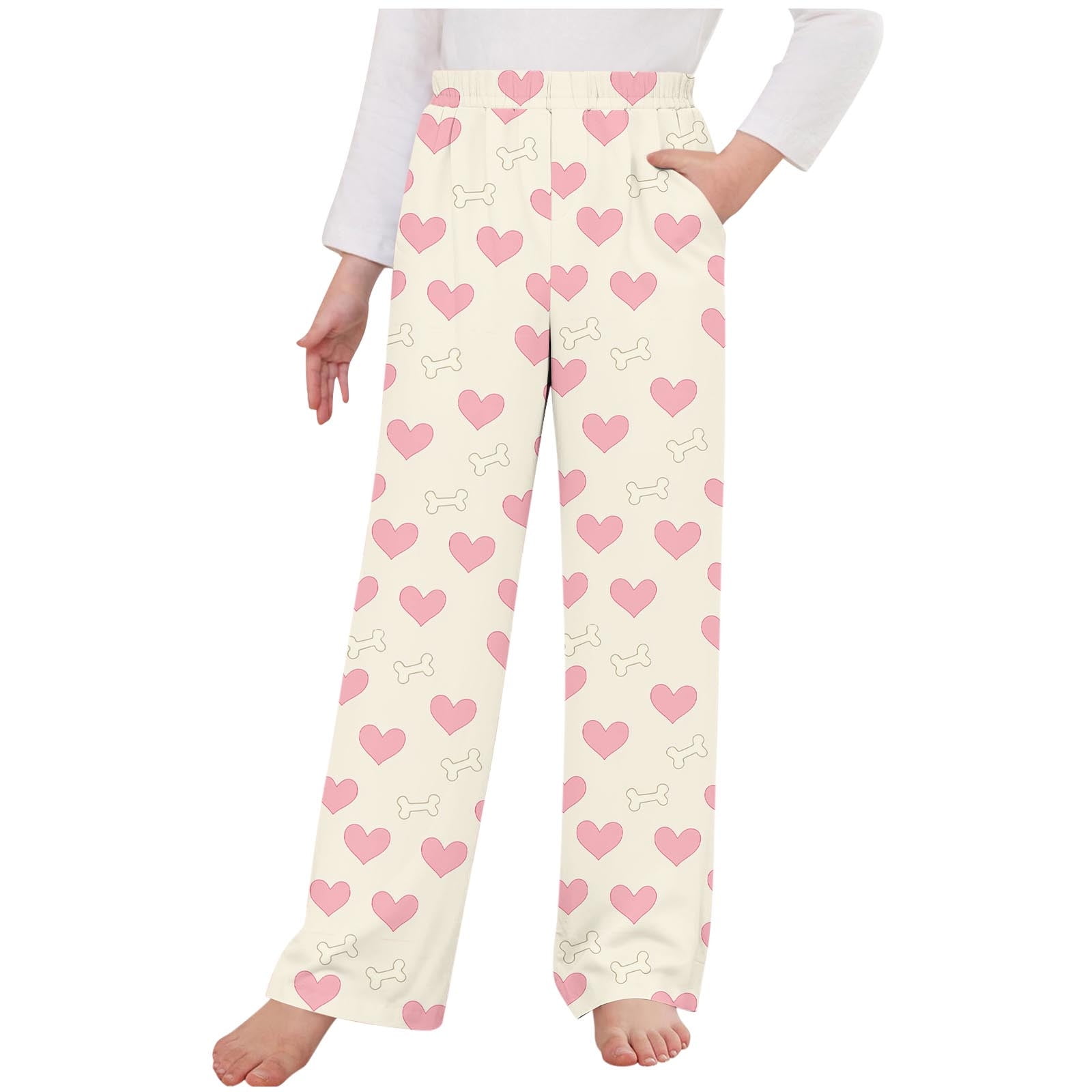 zbxnLI Girls Heart Pajama Pants Printed Lounge Pants High Waisted Loose ...
