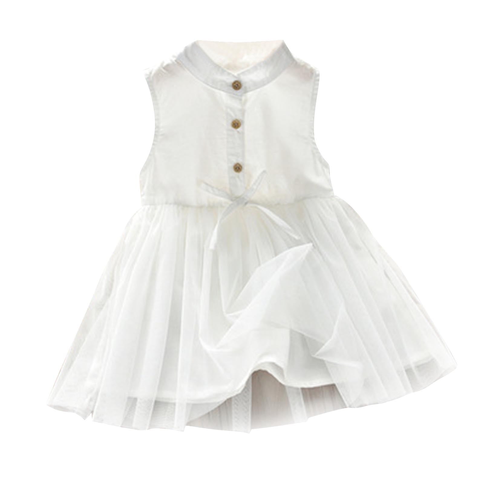 zbxnLI Girls White Dress Short Sleeve Mesh Birthday Party Princess ...
