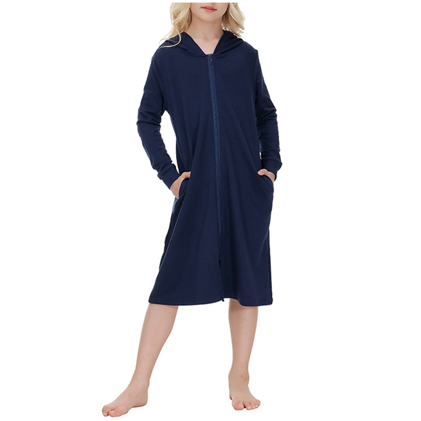 zbxnLI Girls Zip up Robes Long Sleeve Hoodie Housecoat Kids Loose Soft ...