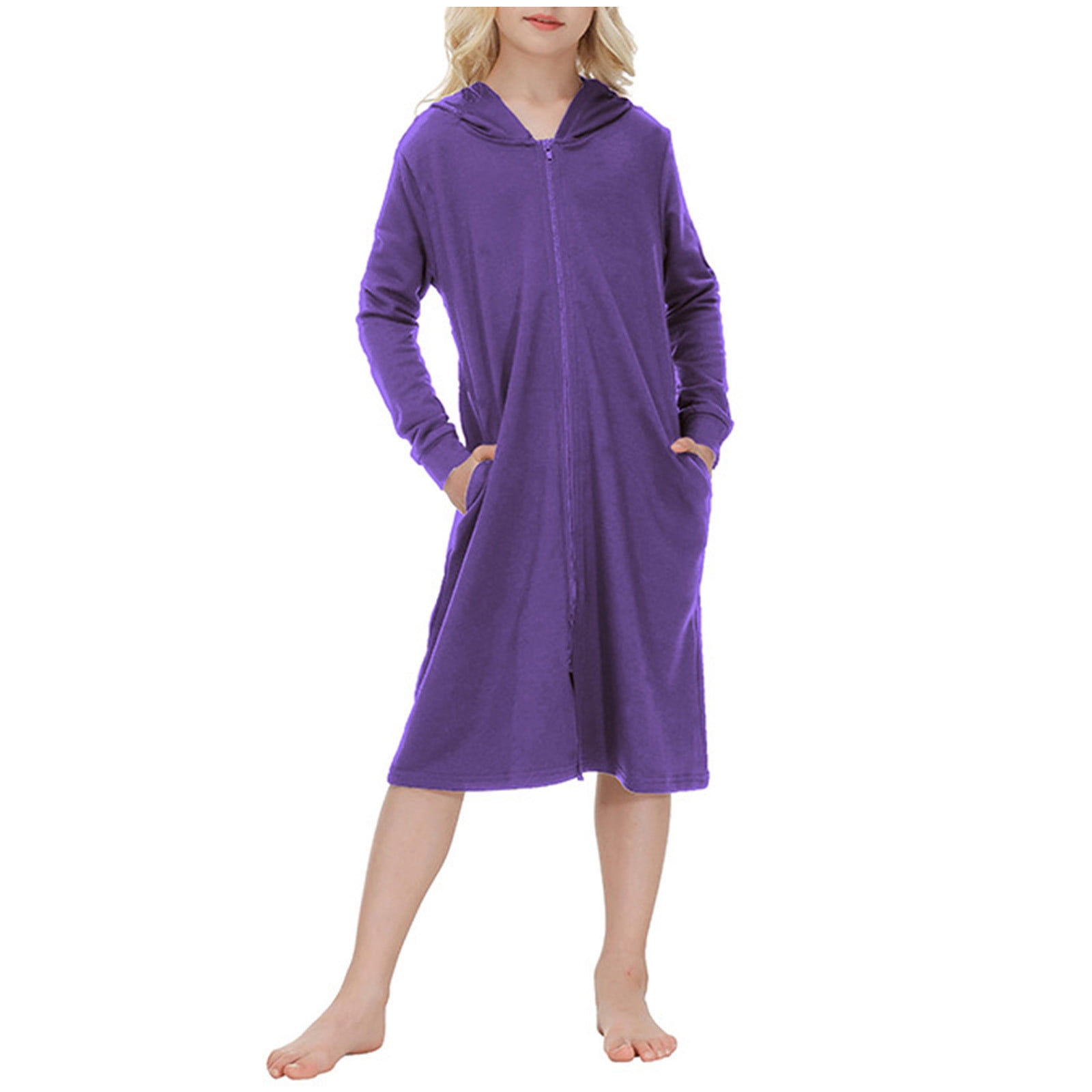 zbxnLI Girls Zip up Robes Long Sleeve Hoodie Housecoat Kids Loose Soft ...