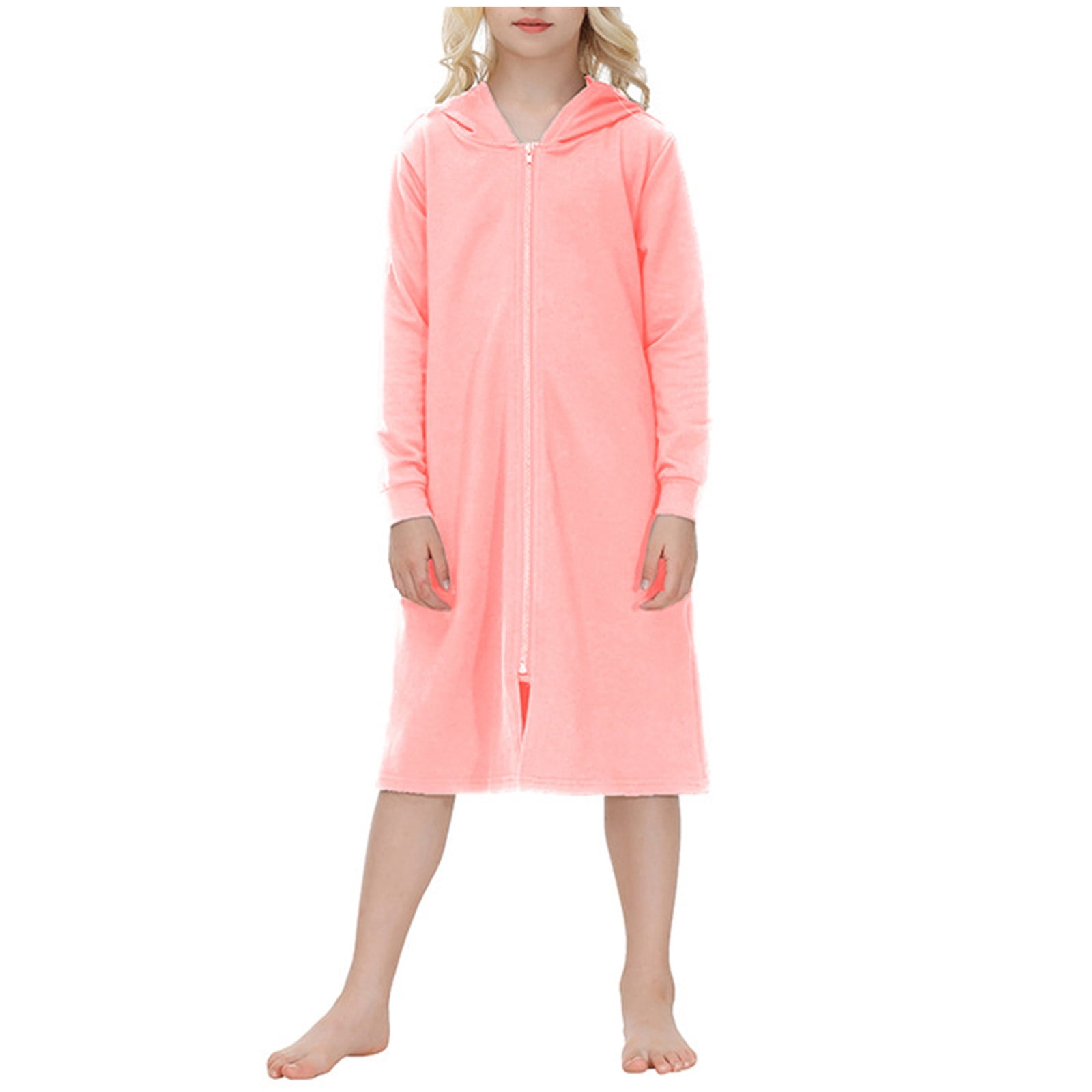 zbxnLI Girls Zip up Robes Long Sleeve Hoodie Housecoat Kids Loose Soft ...