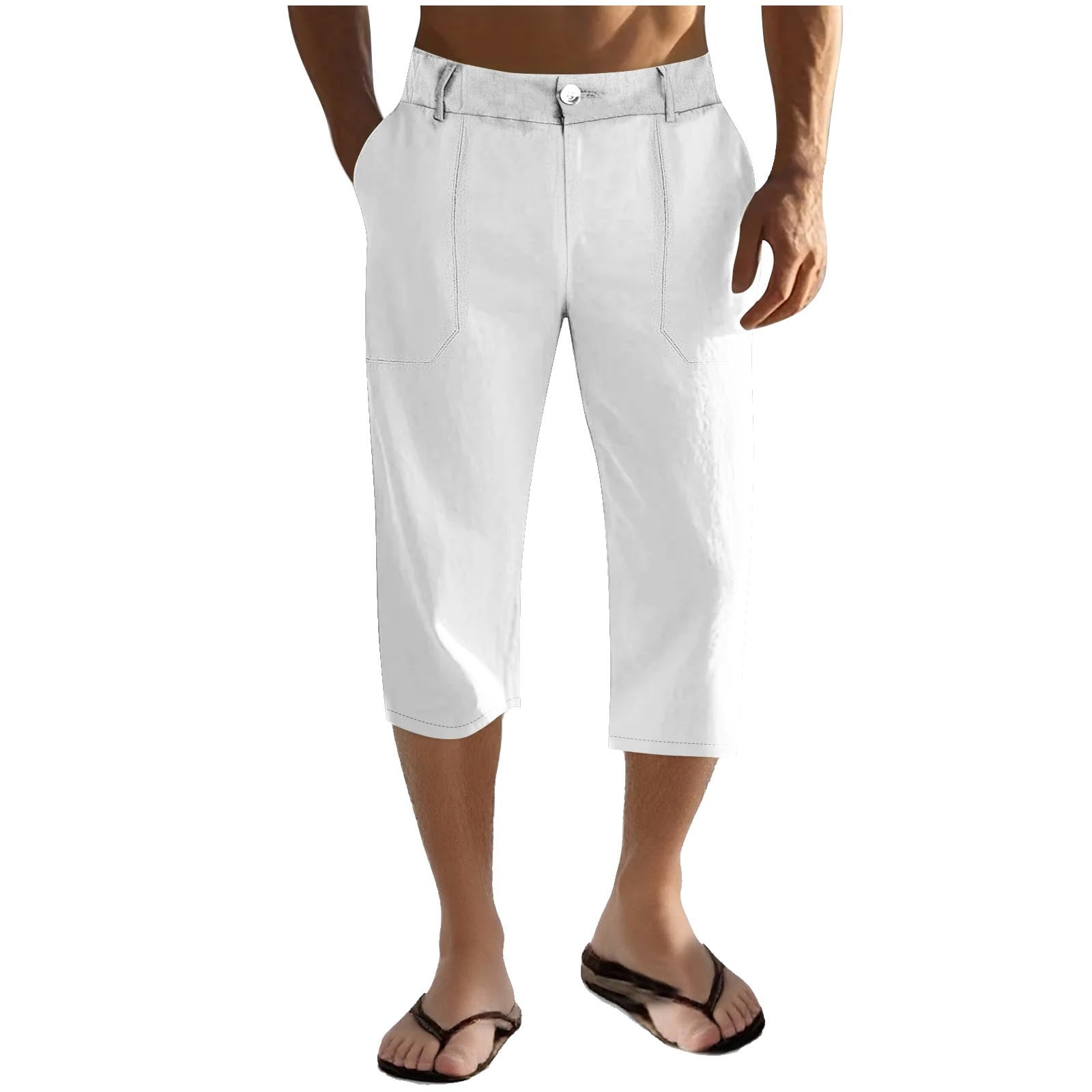 zbxnLI Men's Capri Pants Casual Linen Pants Straight Leg Capris Summer ...