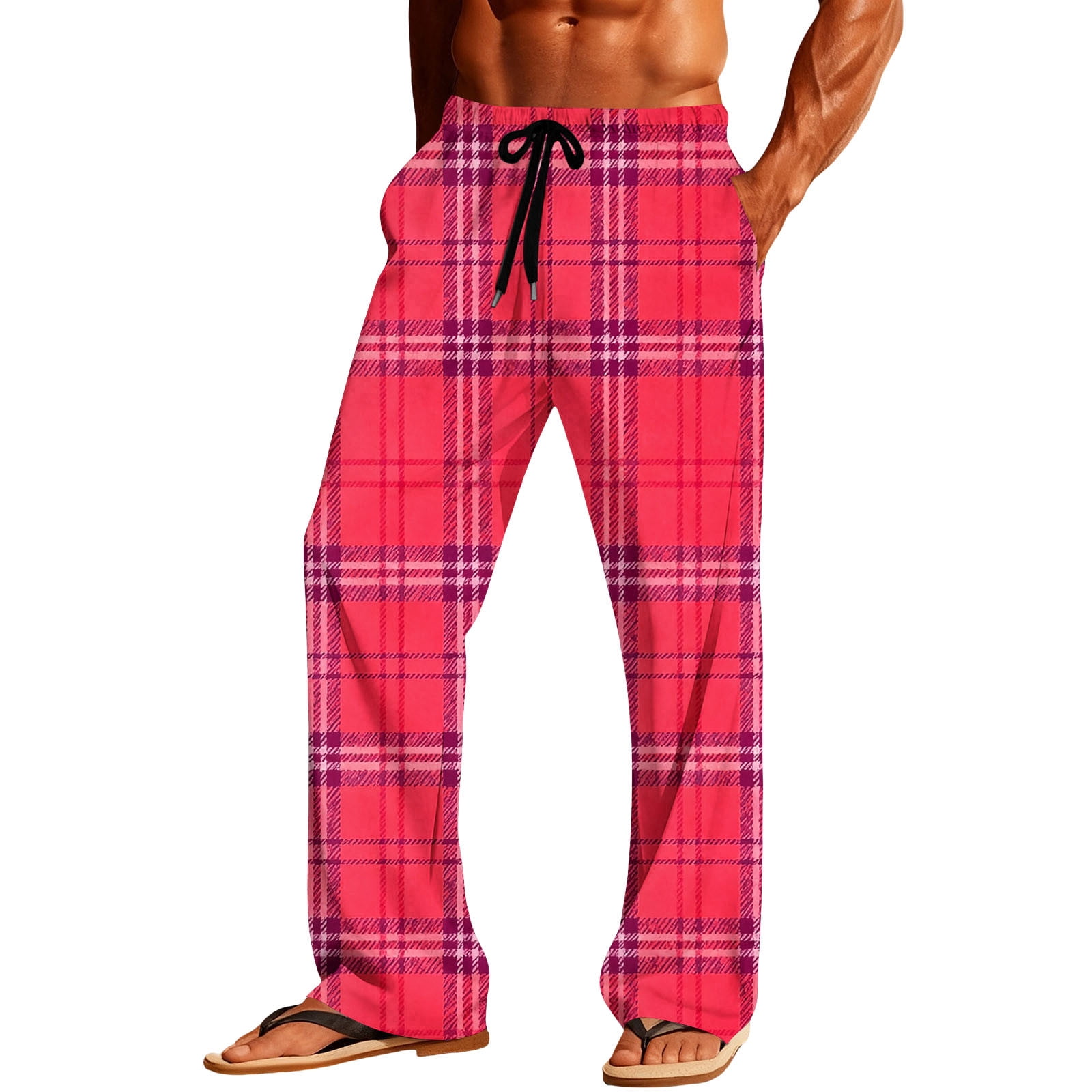 zbxnLI Mens Big and Tall Pajama Pants Comfy Plaid Pant Baggy Straight ...
