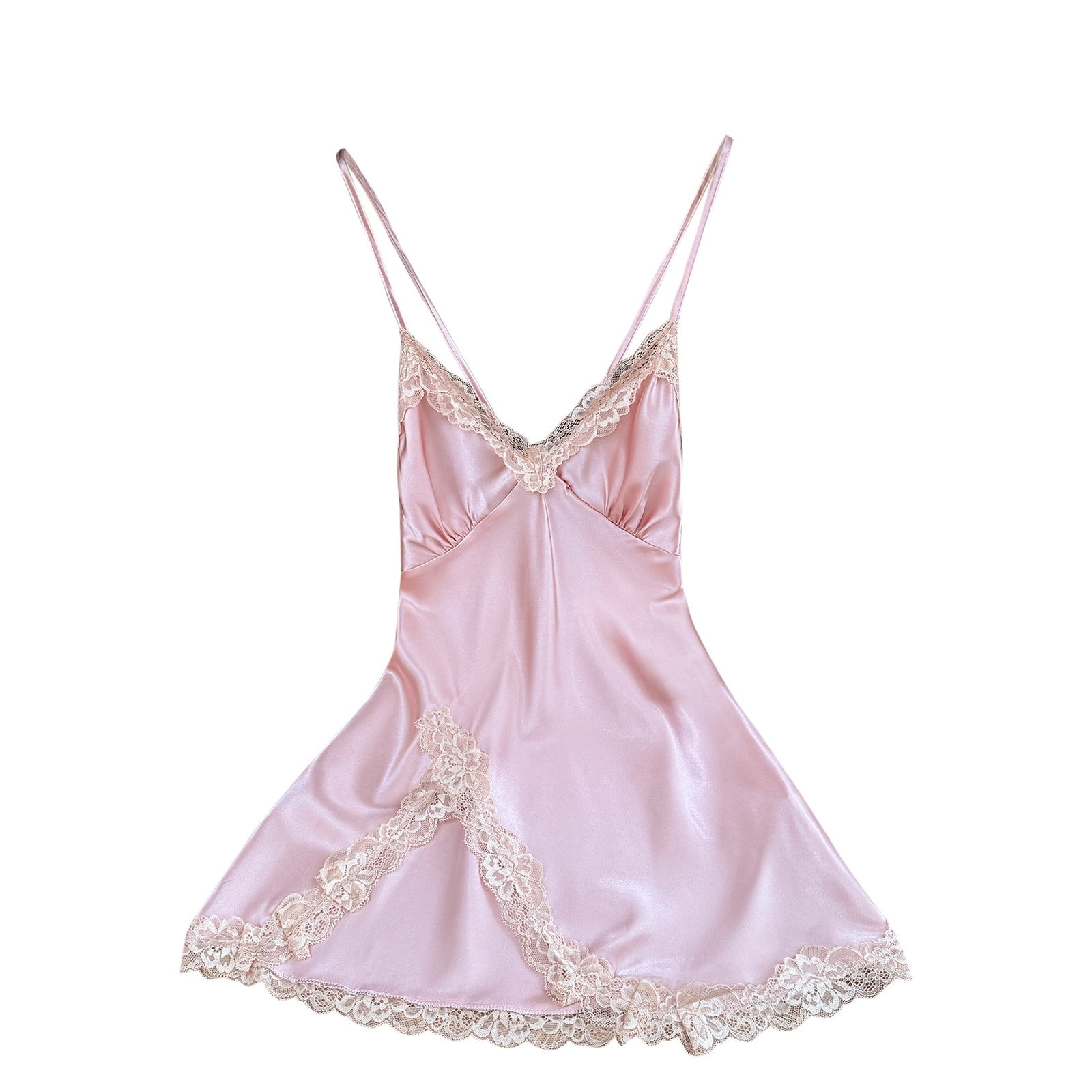 zbxnLI Satin Nightgown Womens Spaghetti Strap Nightshirt Lace Trim ...