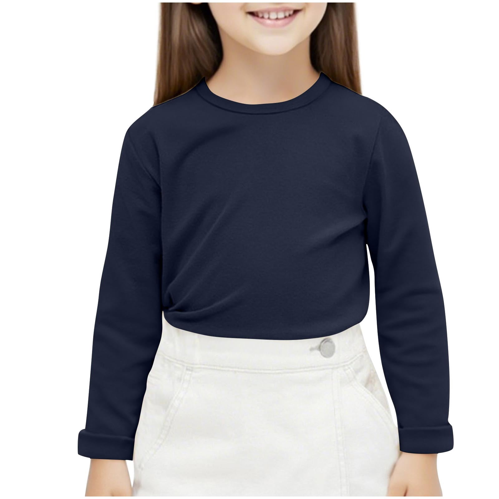 zbxnLI Toddler Girls Long Sleeve Shirts Cotton Top Basic Crew Neck Soft ...