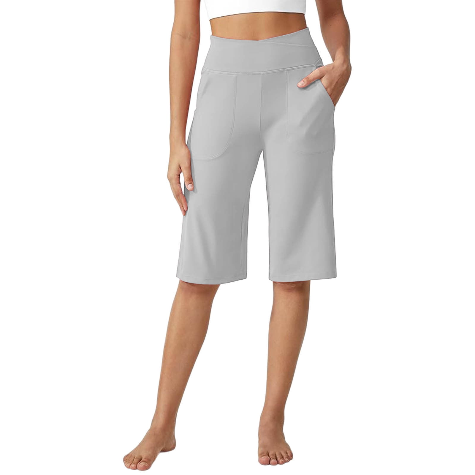 Zbxnli Womens Yoga Shorts Knee Length Workout Shorts High Waist Wide