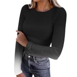 zbxnLI Womens Ribbed Long Sleeve Shirts Knit Slim Basic Tee Tops Casual ...