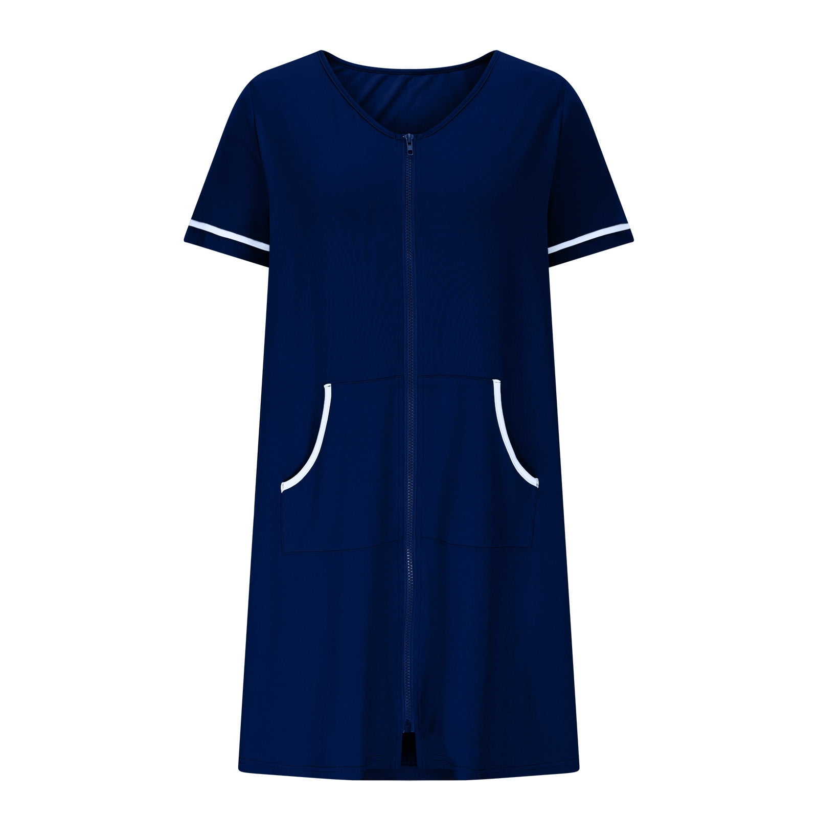 zbxnLI Womens Zip up Robe Short Sleeve Housecoats Bathrobe Nightgowns ...