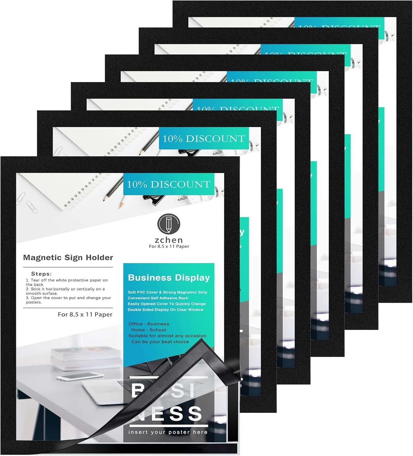 zchen 6pack 8.5 x 11 Magnetic Sign Holder, Self-Adhesive Easy Change ...