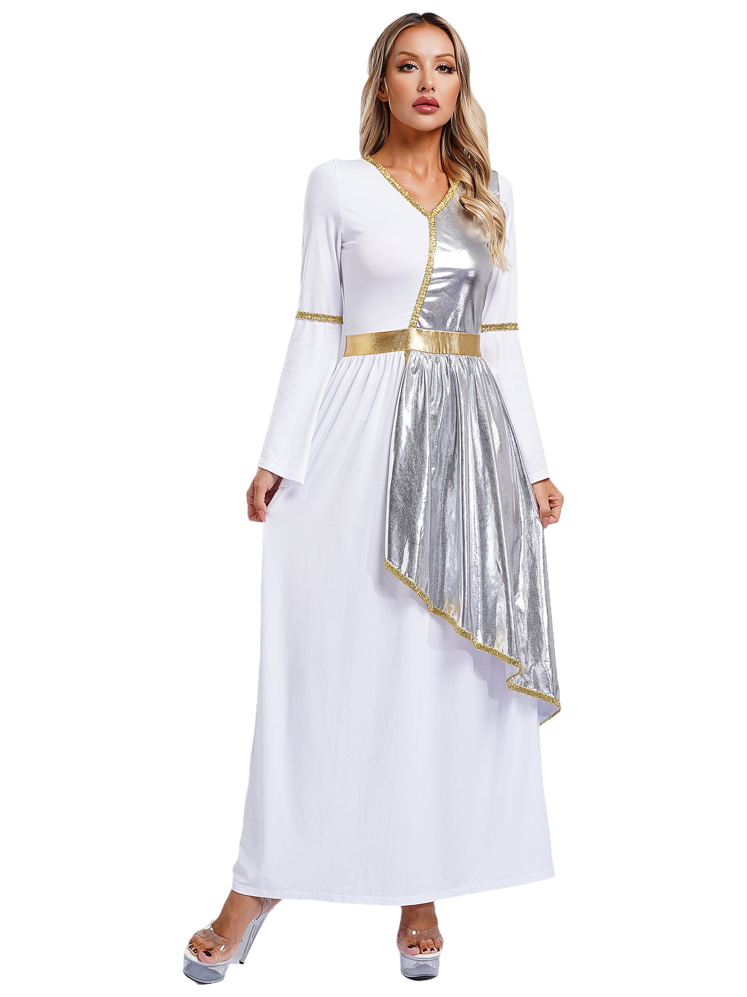 zdhoor Womens Roman Greek Beauty Toga Dress Overlay Gold Trim Dress ...