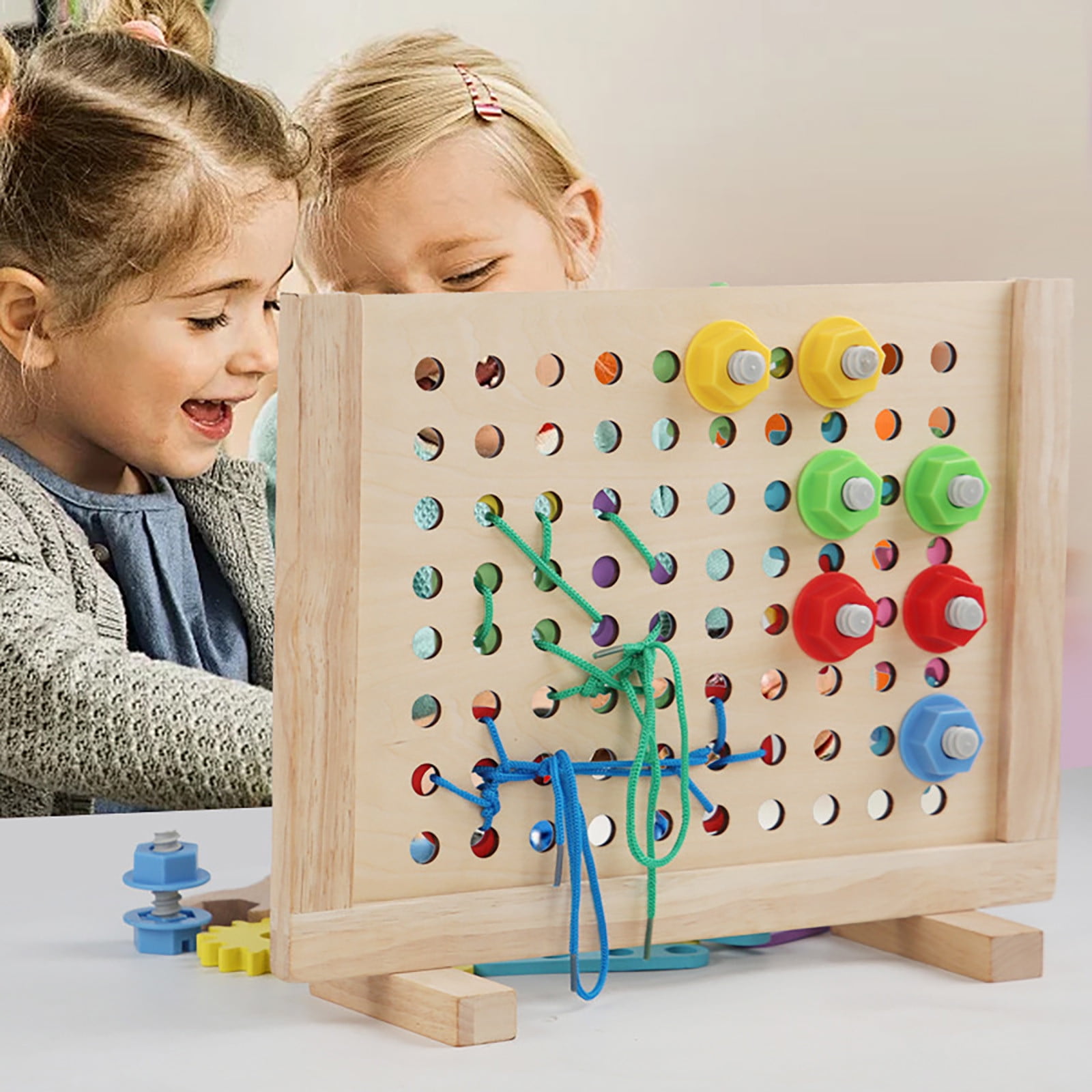 zdtodz Wooden Geoboard Montessori Toy,Graphical Mathematical Gear ...