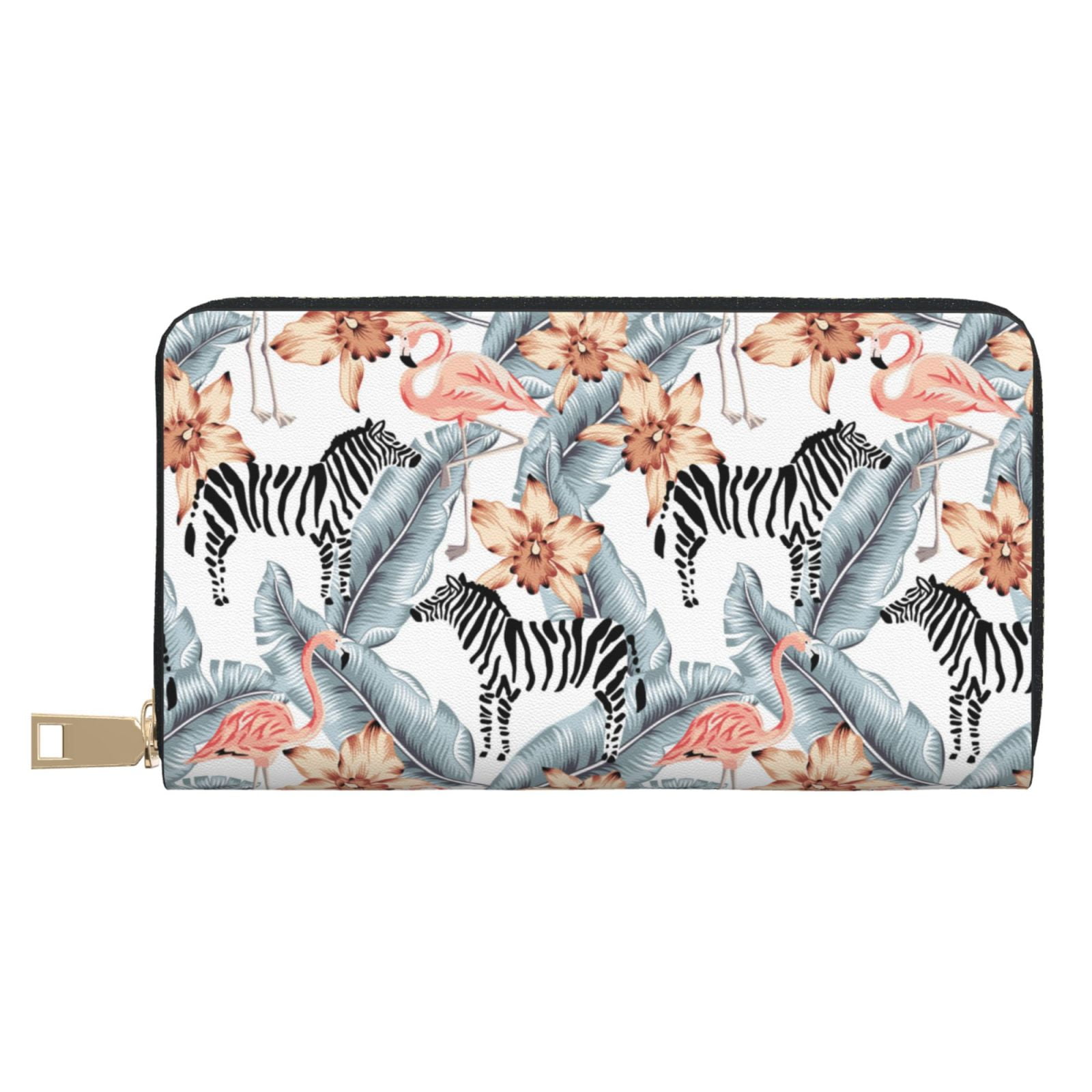 zebra flamingo orchid palm leaves Wallet Women, Leather Bifold Multi Card Wallet, Women's ...