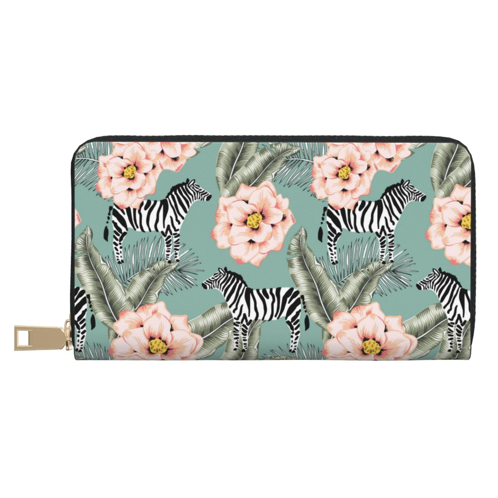 zebra rose palm Tropical leaves Wallet Women, Leather Bifold Multi Card ...