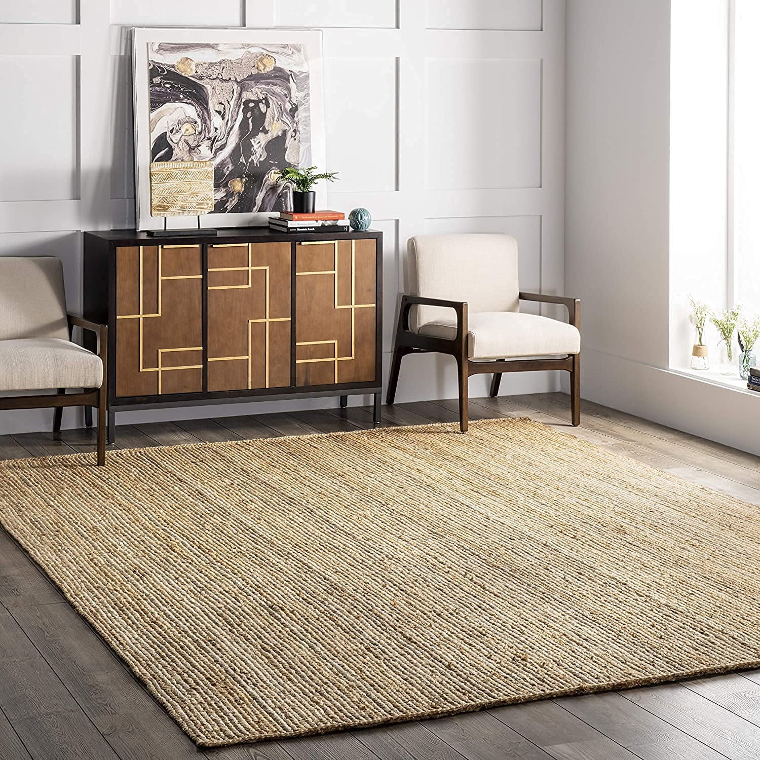 zeff Handwoven Jute Square Rug Natural Fibres Braided Reversible Carpet ...