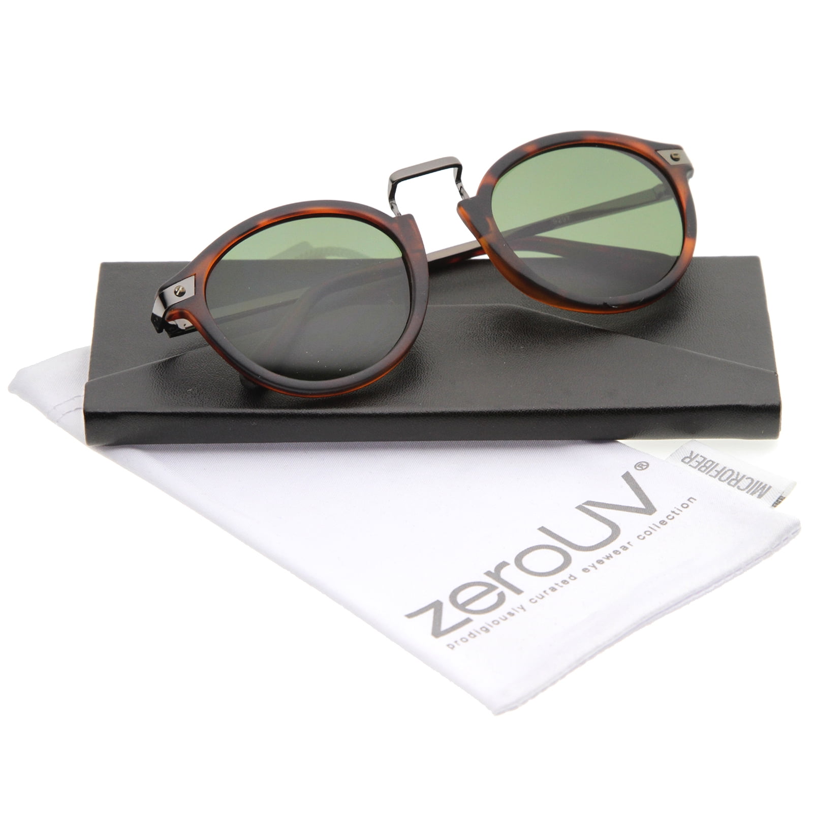 zeroUV - Retro Horn Rimmed Metal Nose Bridge P3 Round Sunglasses 50mm ...