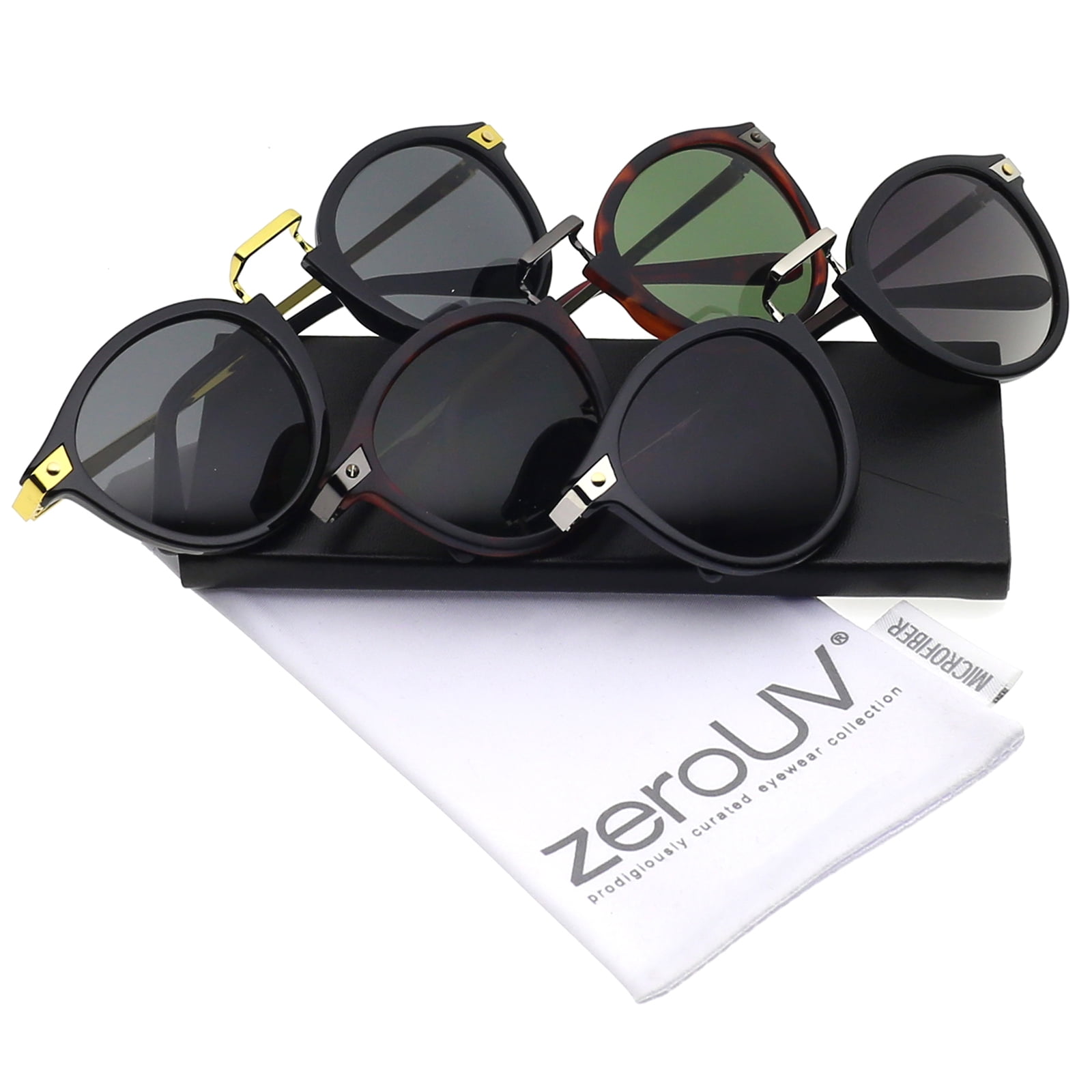 zeroUV - Retro Horn Rimmed Metal Nose Bridge P3 Round Sunglasses 50mm ...
