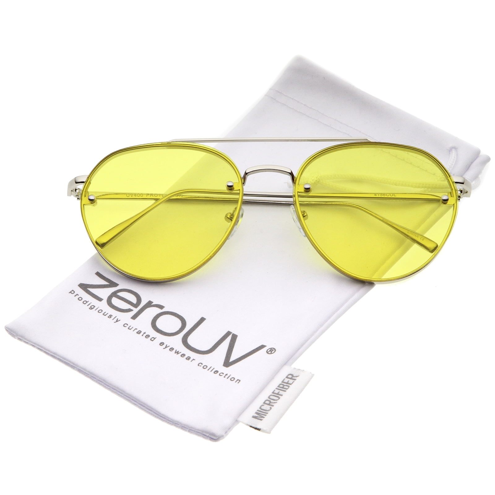 zeroUV Unisex Modern Slim Temples Brow Bar Rimless Colored Flat Lens ...