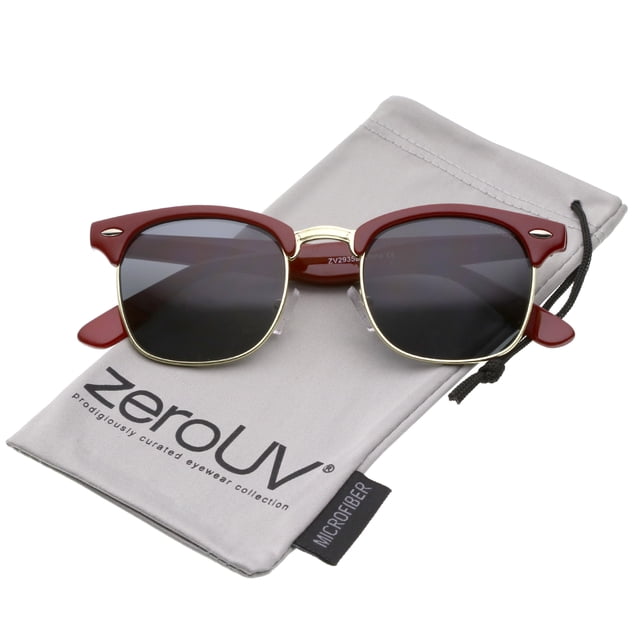 zeroUV Unisex Premium Half Frame Metal Rivets Horn Rimmed Sunglasses ...