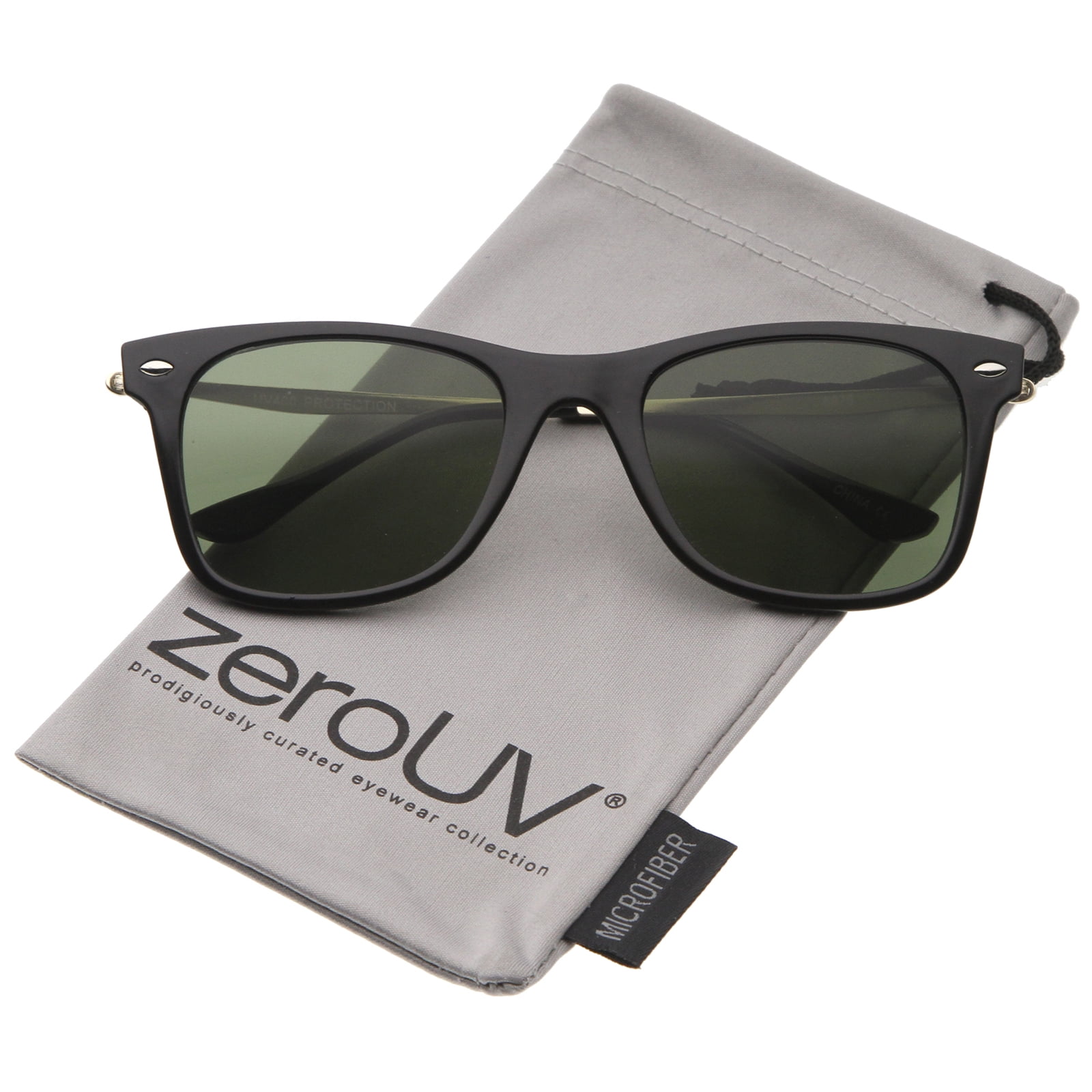 zeroUV Unisex Super Flat Slim Metal Temples Square Flat Lens Horn ...