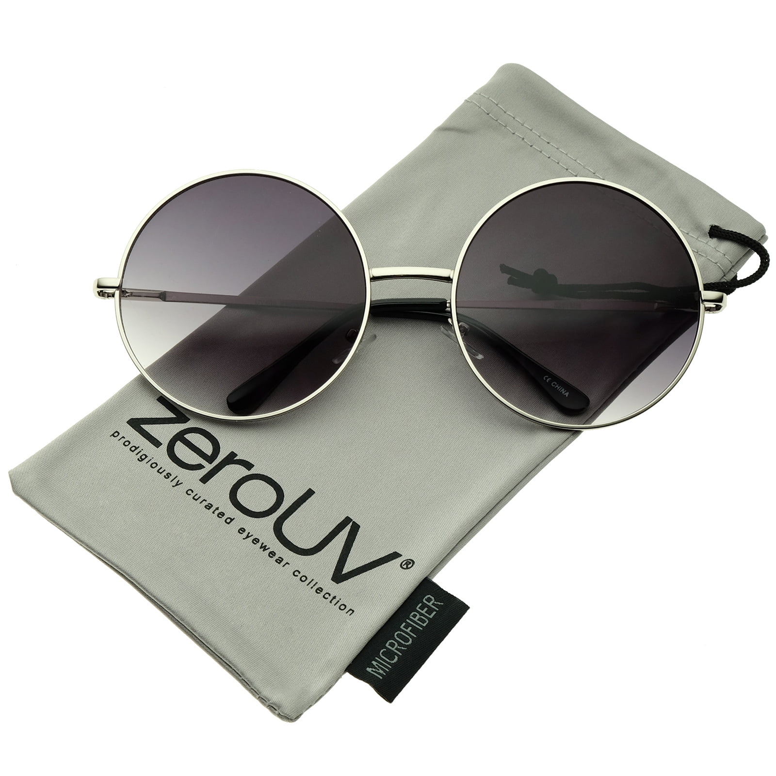 zeroUV Unisex Super Large Oversize Slim Temple Round Sunglasses 61mm ...