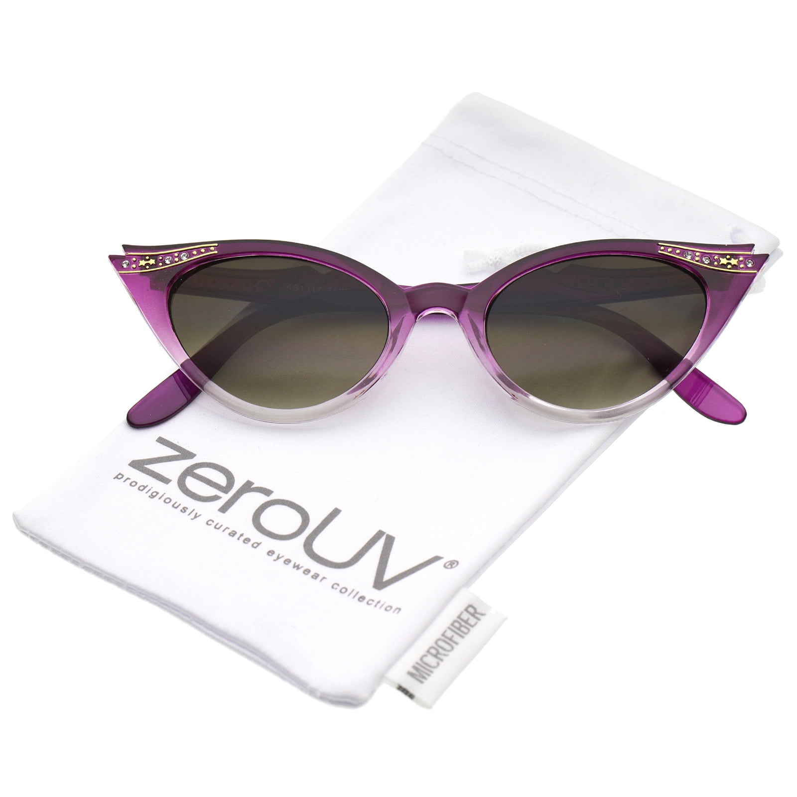 zeroUV - Women's Retro Rhinestone Embellished Oval Lens Cat Eye ...