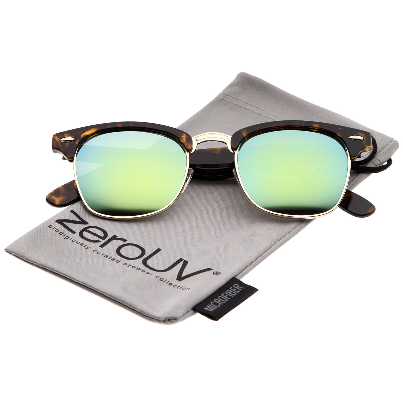 zerouv - premium half frame colored mirror lens horn rimmed sunglasses ...