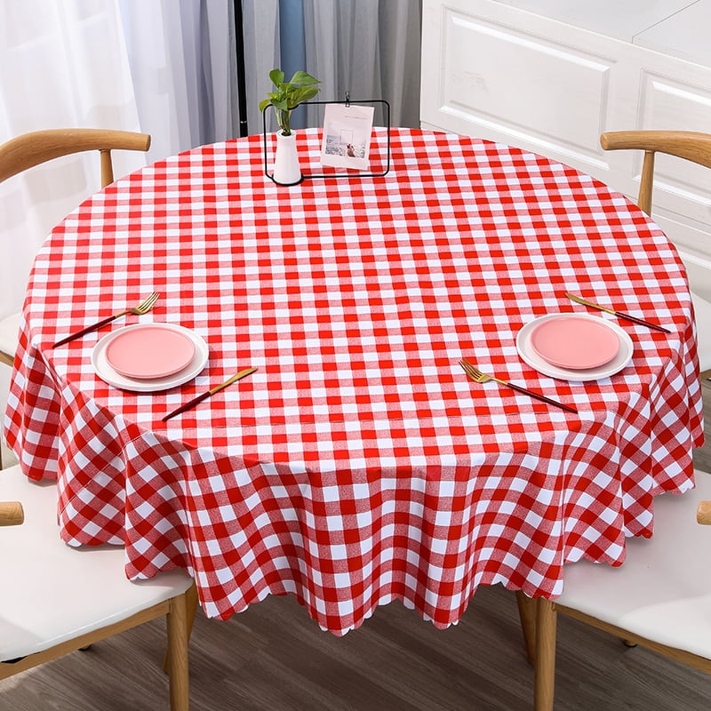 zezhu 60 Inch Round Tablecloth Gingham Burgundy Checked Tablecloth ...