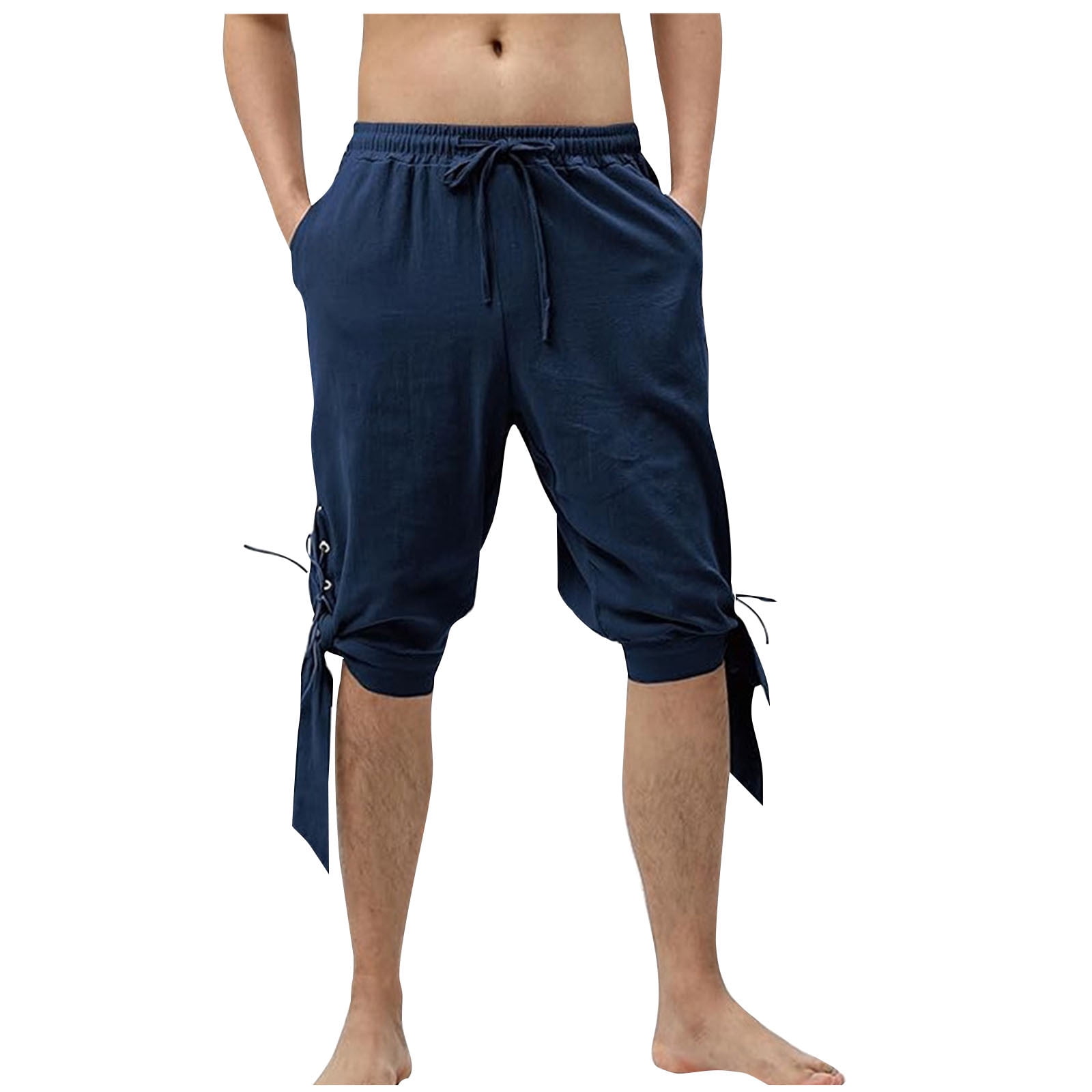 zfhfof Men's Ankle Banded Short Pants Vintage Medieval Pirate Shorts ...