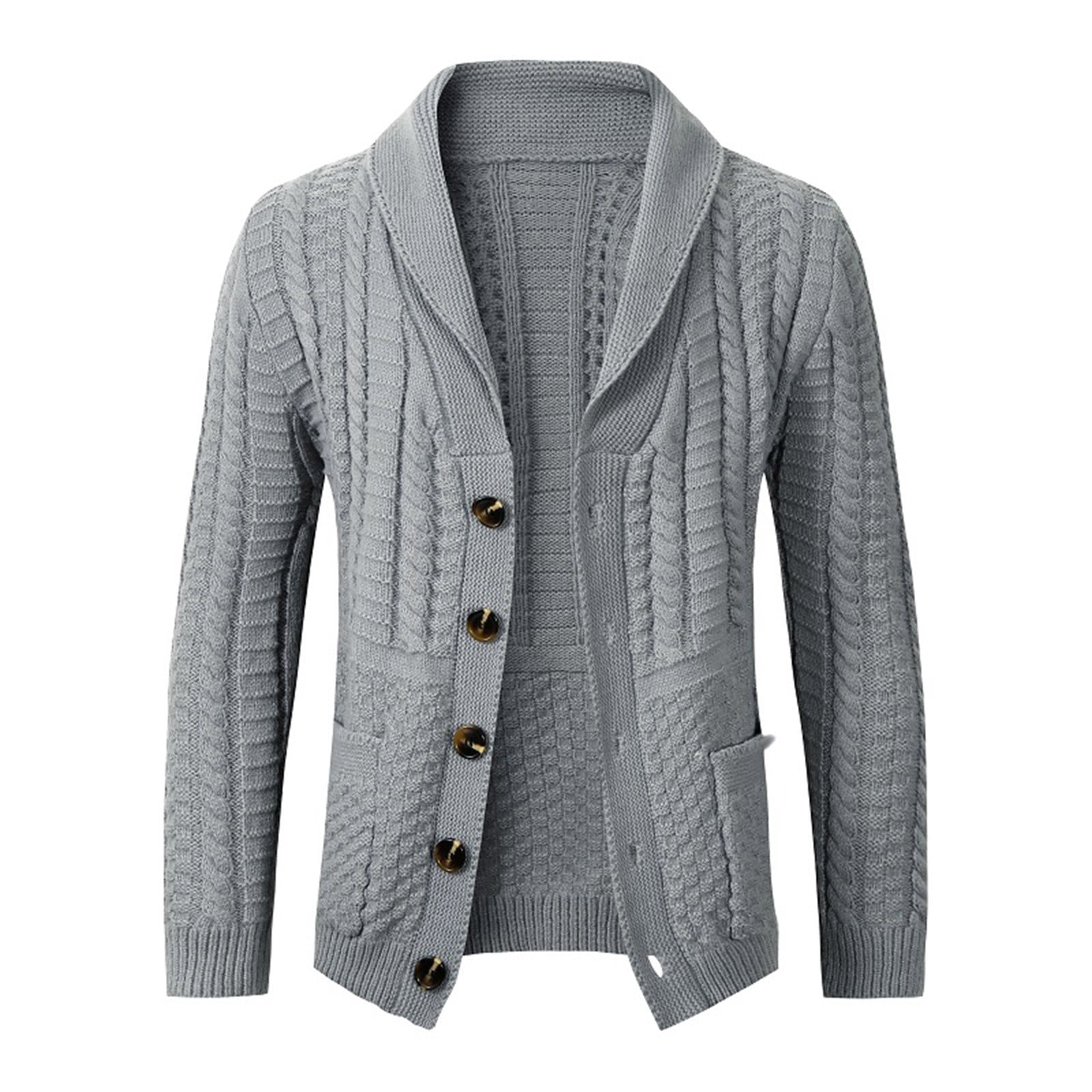 zfhfof Men's Cardigan Sweater Shawl Collar Long Sleeve Button Down ...
