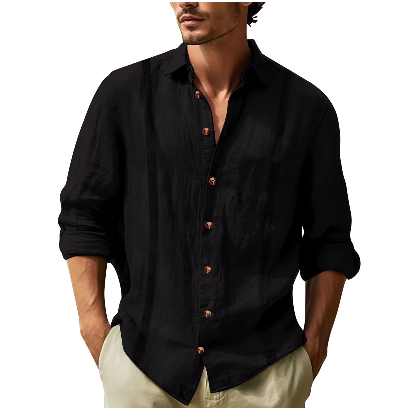 zfhfof Men's Cuban Guayabera Shirts Casual Long Sleeve Collared Button ...