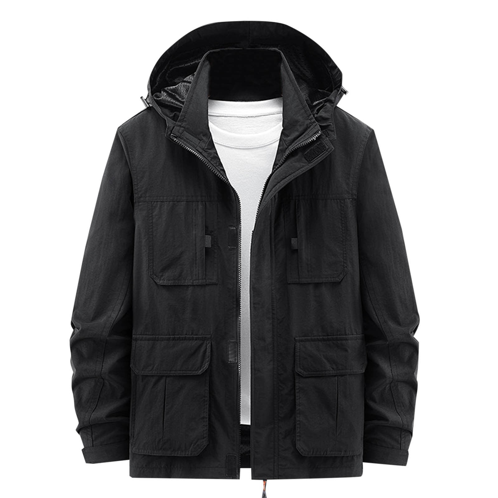 zfhfof Men's Military Parka Jacket Multi-Pockets Outdoor Hiking Coat ...