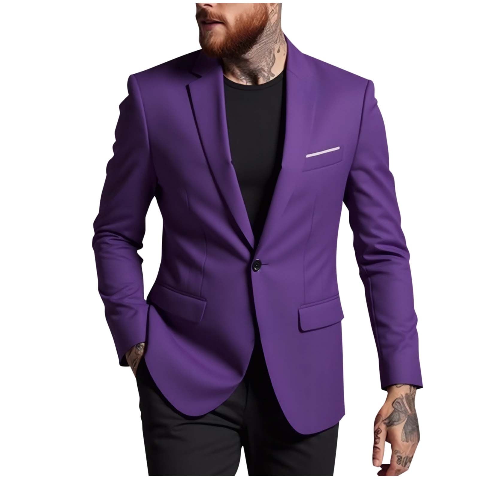zfhfof Men's One Button Suit Jacket Elegant Solid Color Blazers Slim ...