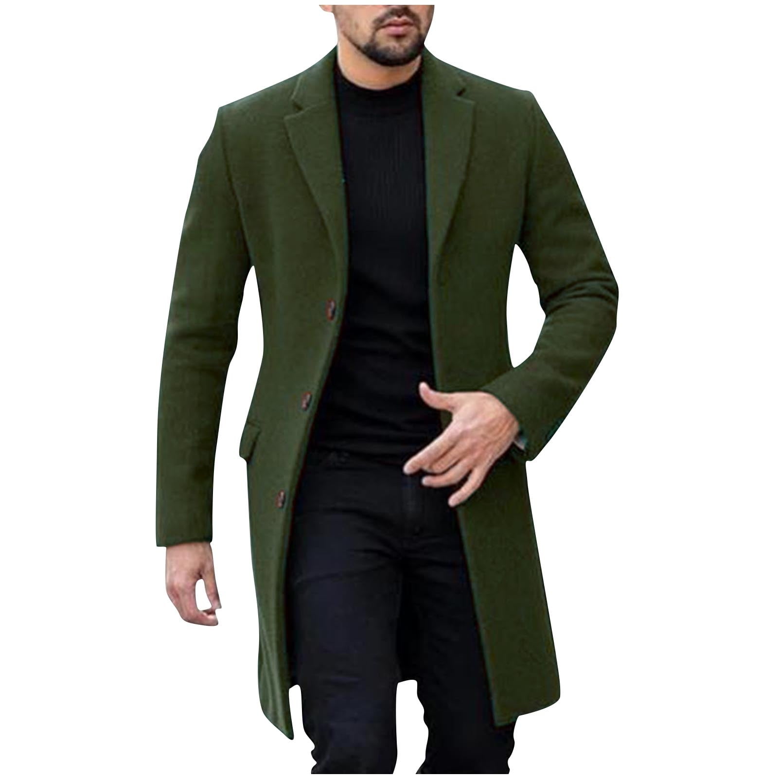 zfhfof Men's Pea Coat Classic Notched Collar Single Breasted Overcoat ...