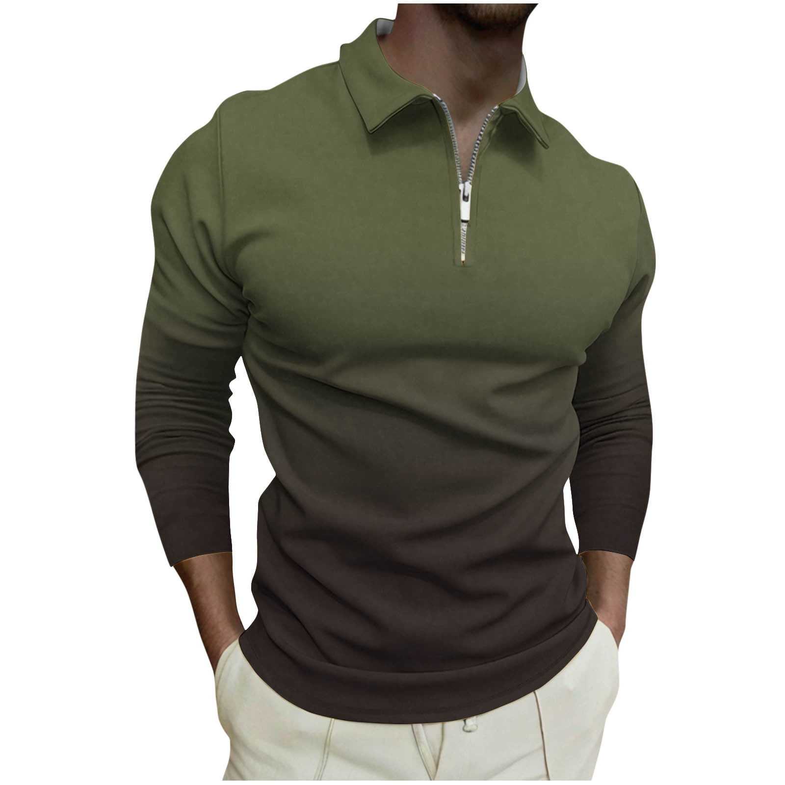 zfhfof Men's Polo Shirts Long Sleeve Casual Collared Quarter Zip Golf ...