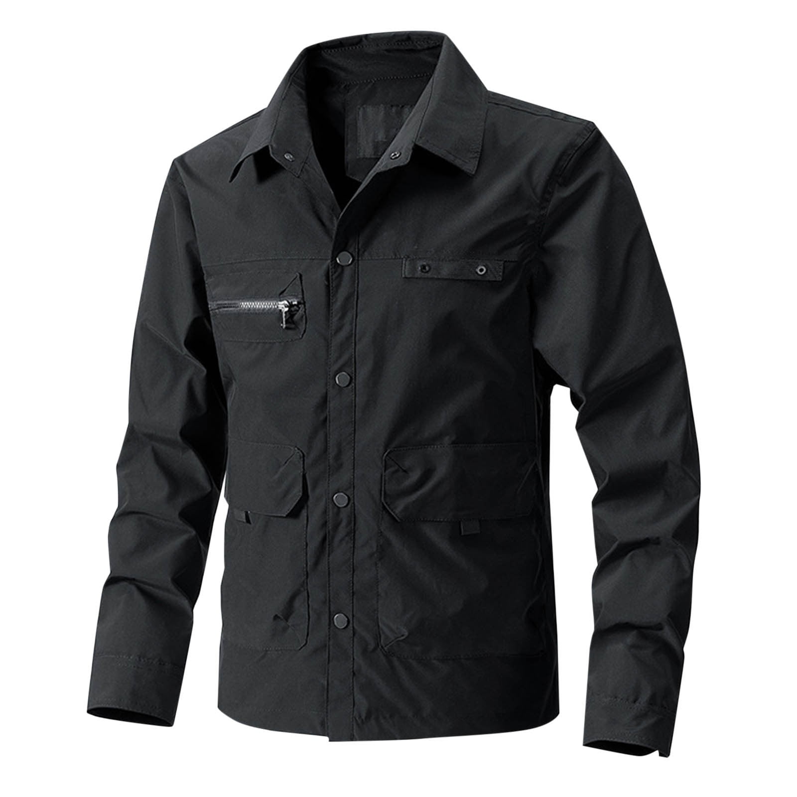 zfhfof Men's Shacket Jacket Multi-Pockets Cowboy Western Cotton Twill ...