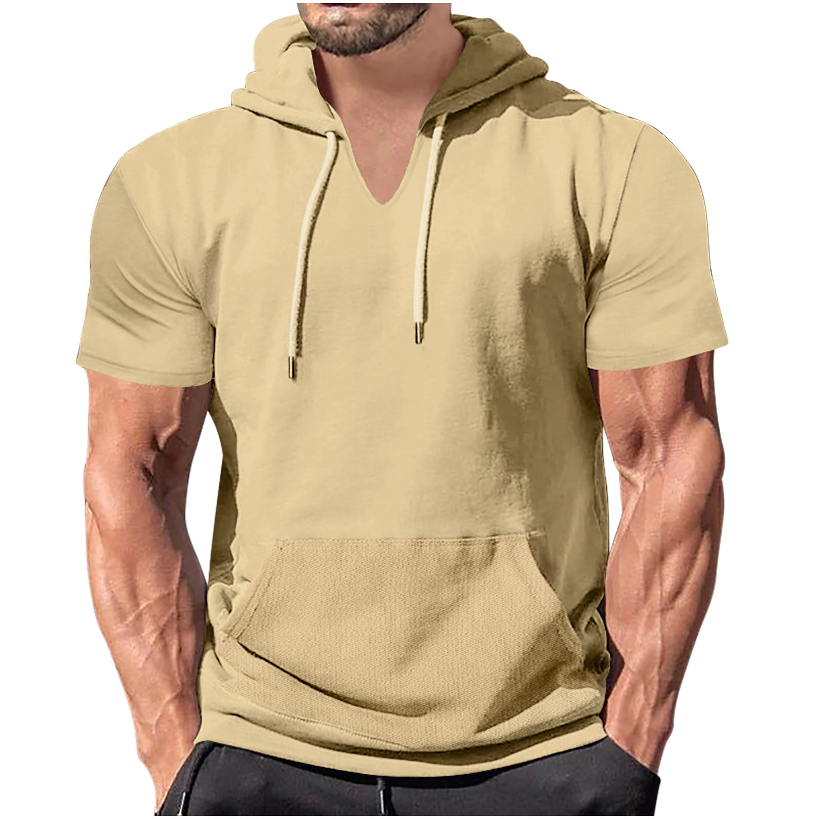 zfhfof Men's Short Sleeve Hoodie Workout Gym Sweatshirt Muscle Fitted ...