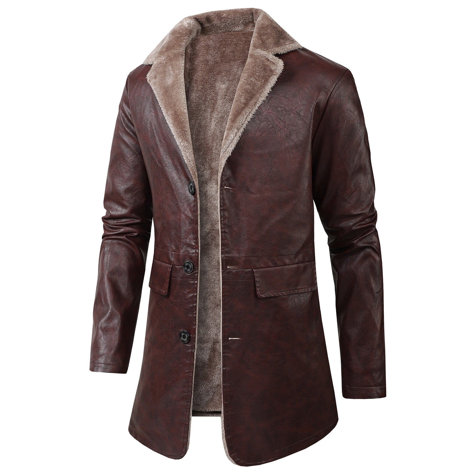zfhfof Men's Vintage Faux Leather Jacket Winter Thick Fleece Lined ...