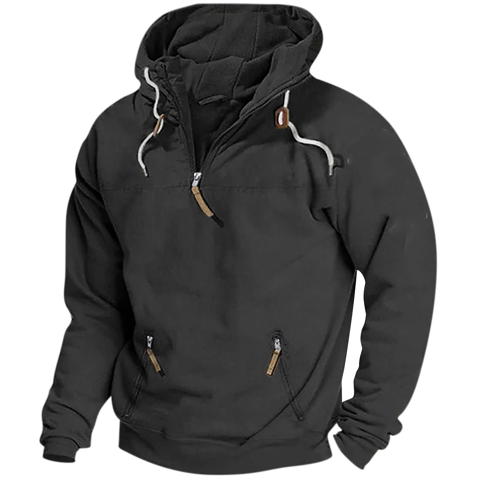zfhfof Mens Quarter Zip Pullover Cargo Hoodie with Zipper Pocket ...