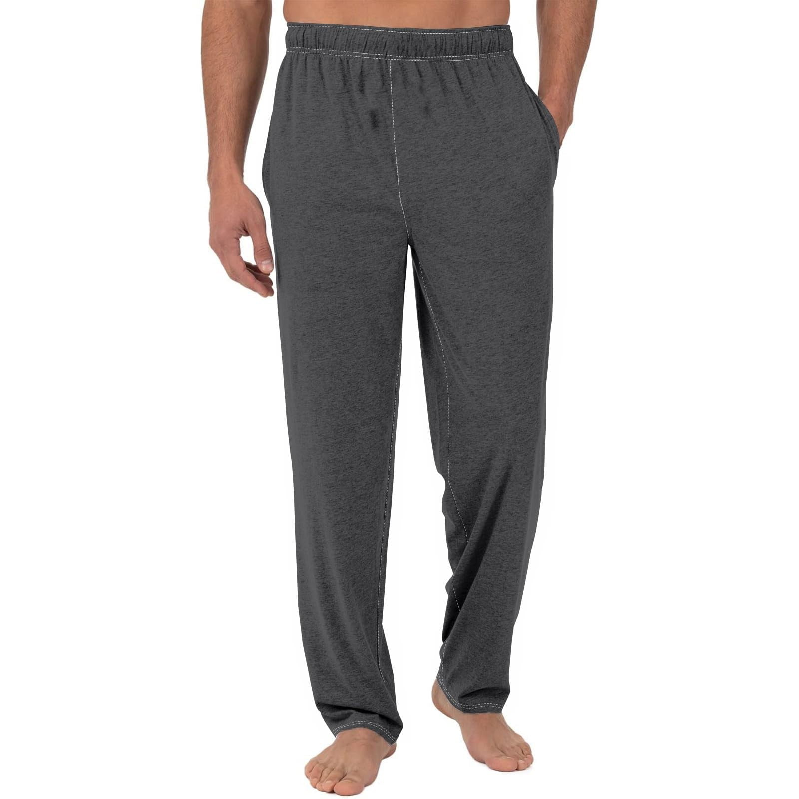 zfwon Mens Loungewear Pants Mens Pyjama Bottoms Softy Plain Color Elastic Waist Trousers ...