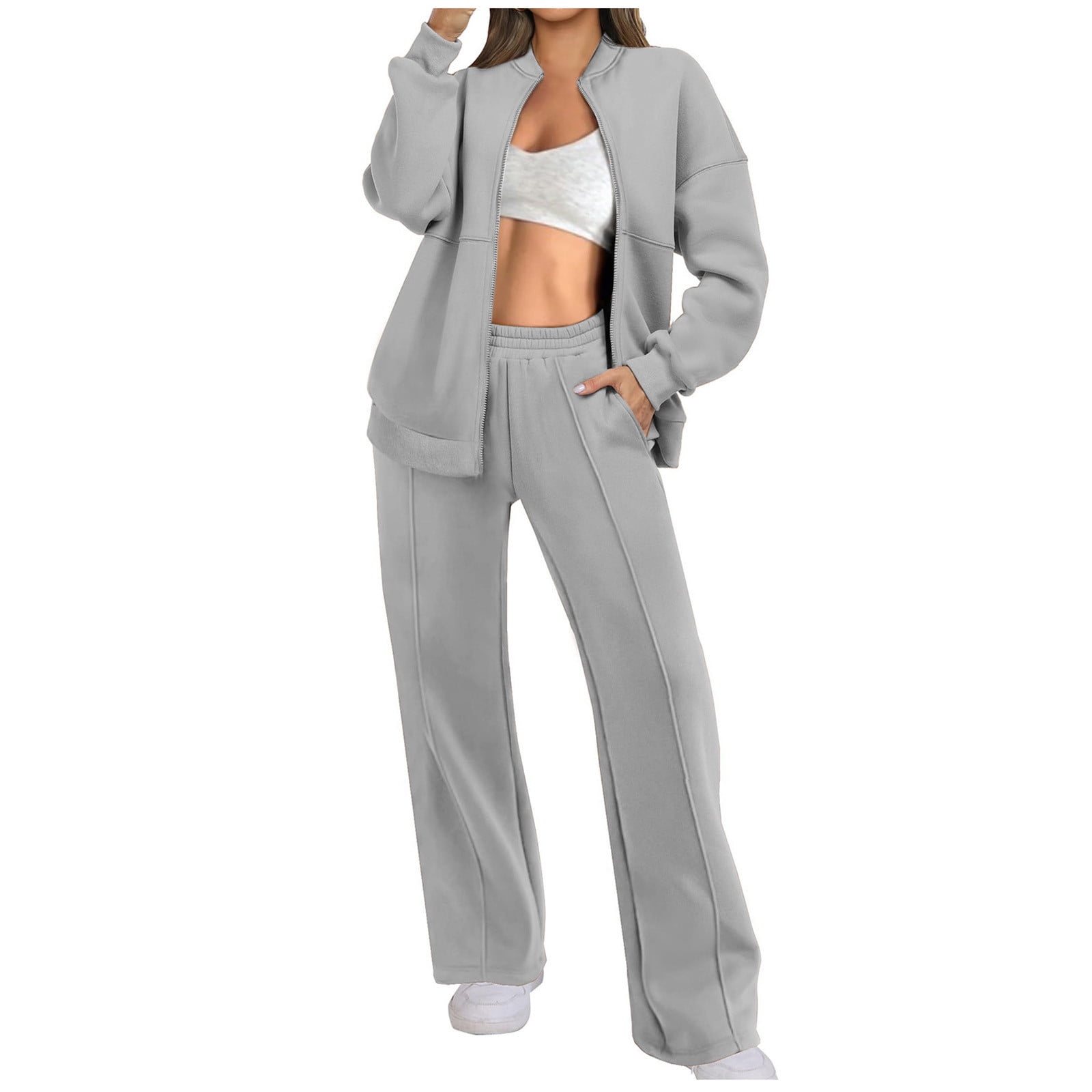 zfwon Womens Tracksuit Set 2 Piece Outfit Full Zipper Long Sleeve ...