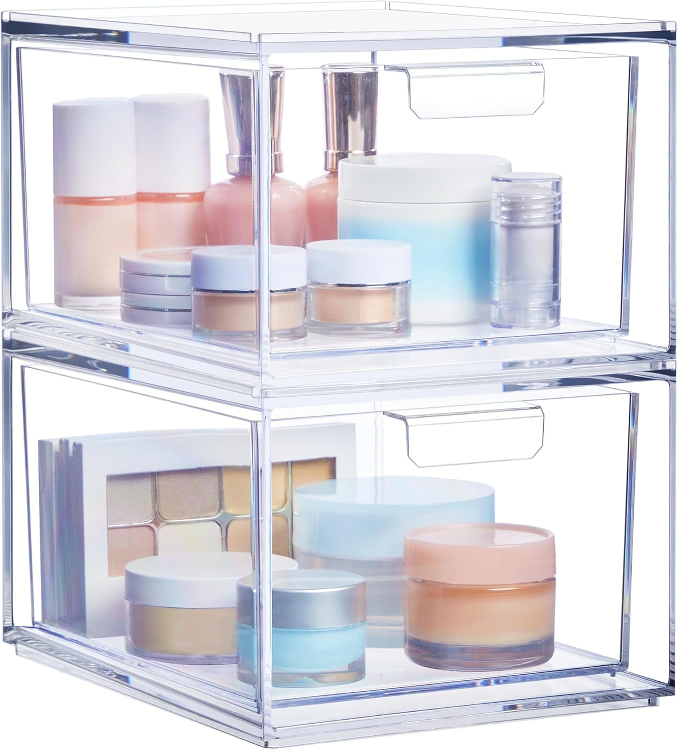 Hltser Audrey Stackable Clear Bin Plastic Organizer Drawers | 2 Piece ...