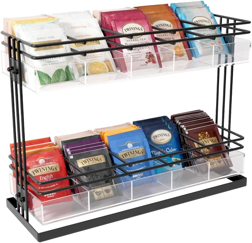 zhanbiubiubii Tea Bag Organizer Steel and Acrylic 2 Tier 10 Compartment ...