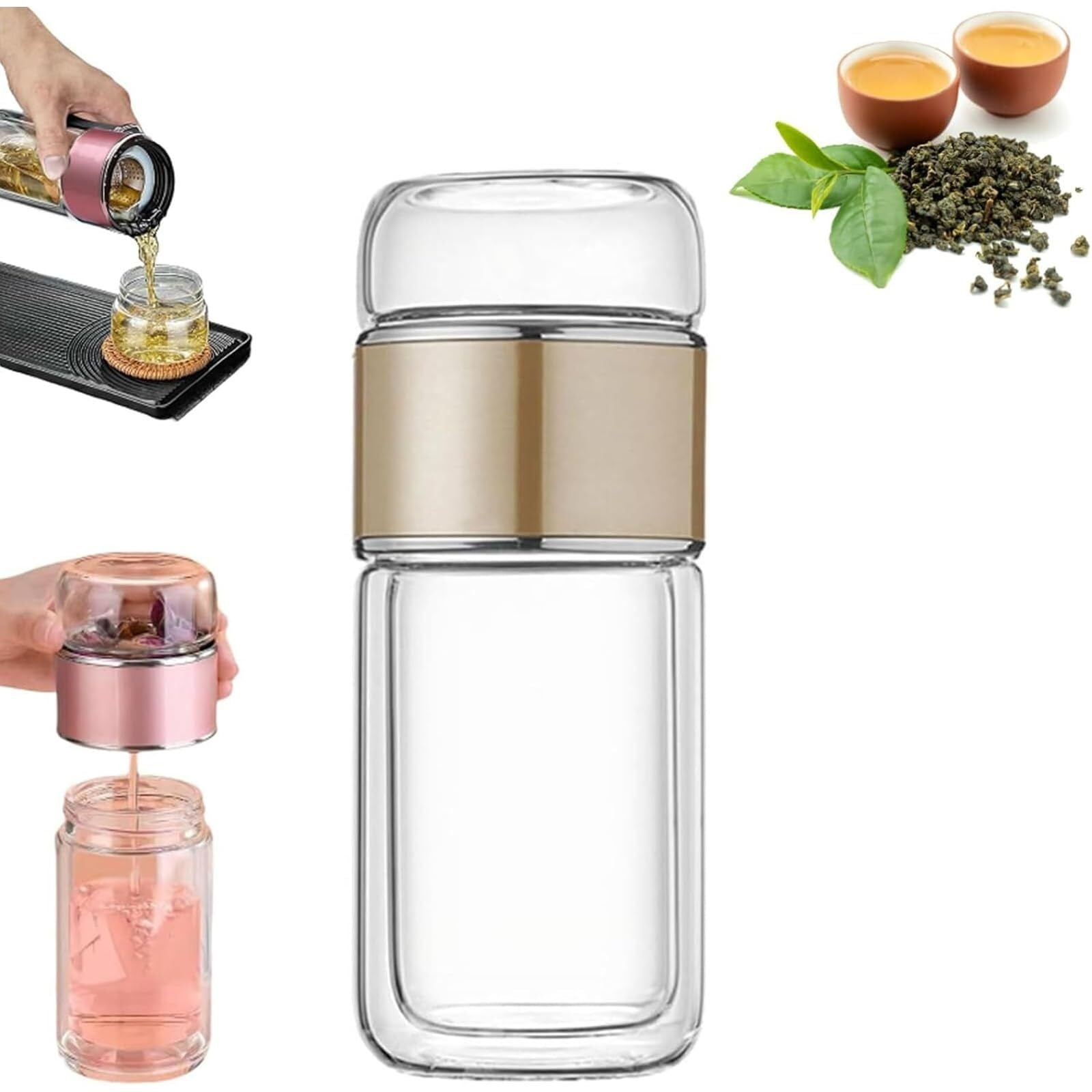 zhangxinan Glass Tea Infuser Bottle, 3 in 1 Smart Tea Maker for Loose ...