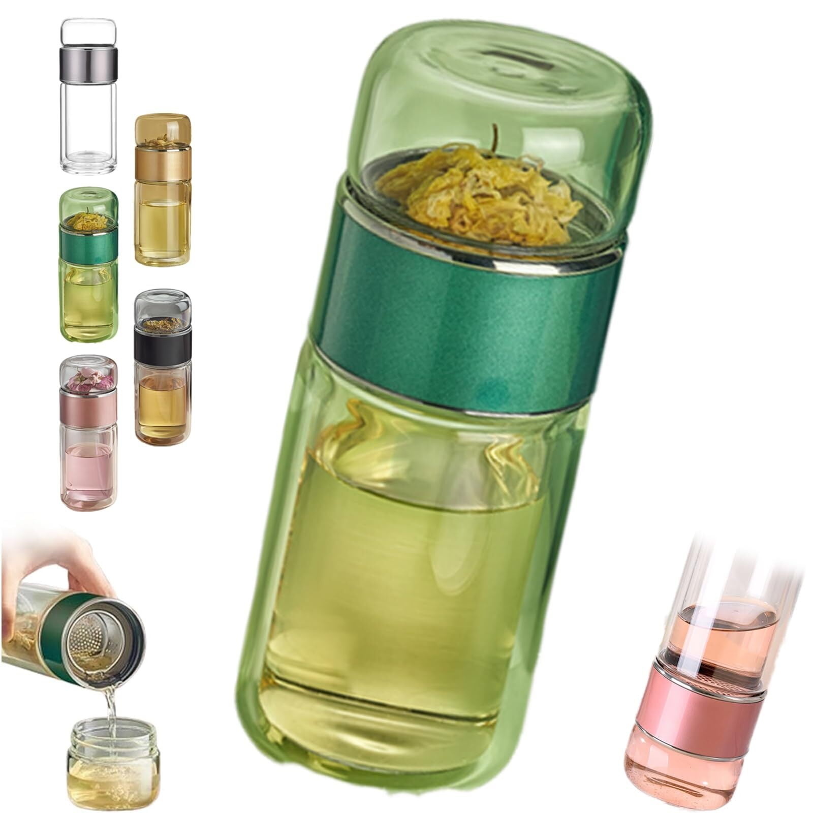 zhangxinan Glass Tea Infuser Bottle, Double-Layered Glass Tea Infuser Bottle with Stainless ...