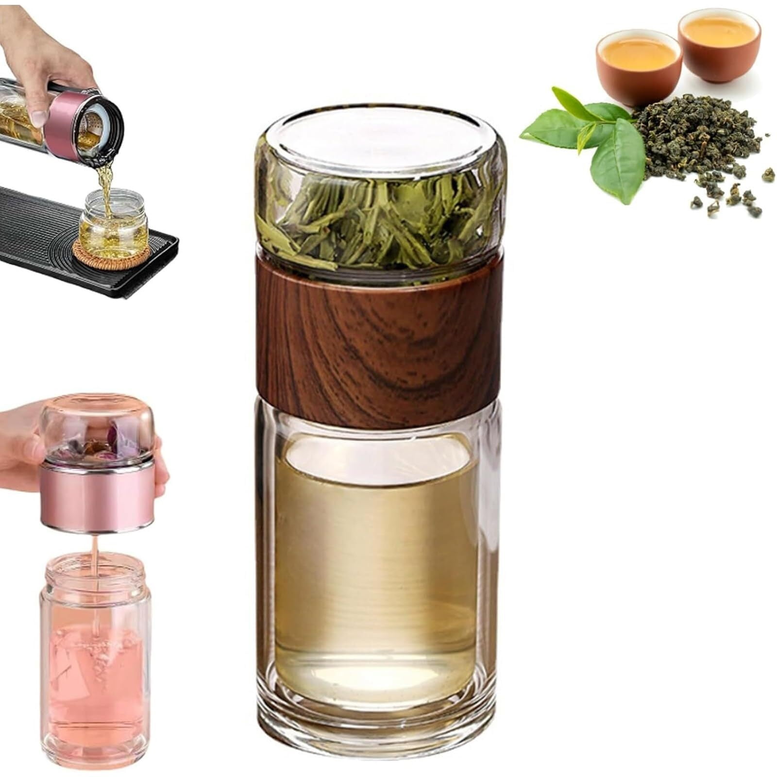 zhangxinan Tea Infuser Cup, 3 In 1 Infusible Tea Maker for Loose Leaf Tea, Double-Layered Glass ...